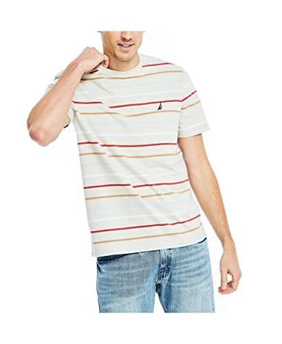 Nautica Men's Sustainably Crafted Striped T-Shirt, Oatmeal Heather, X-Large