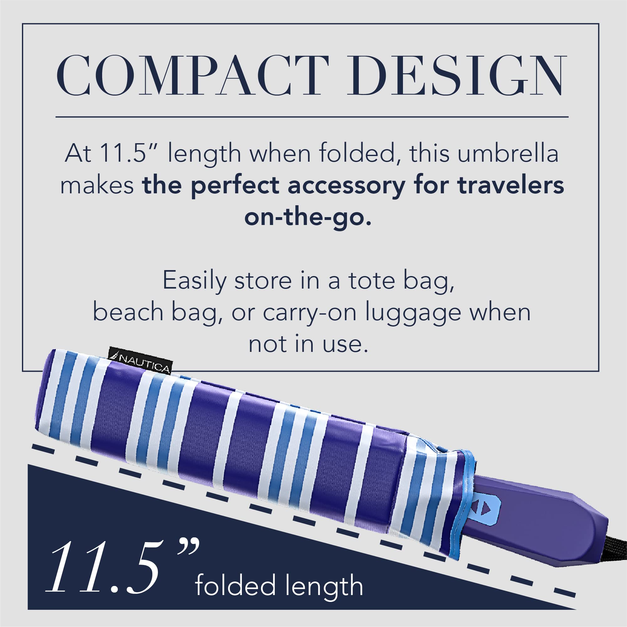 Nautica Umbrella for Travel - Auto Open & Close Compact, Lightweight & Folding - Best Windproof Umbrellas for Rain, Sun & Wind Protection, Small, Automatic & Collapsible in Blue 2-Pack