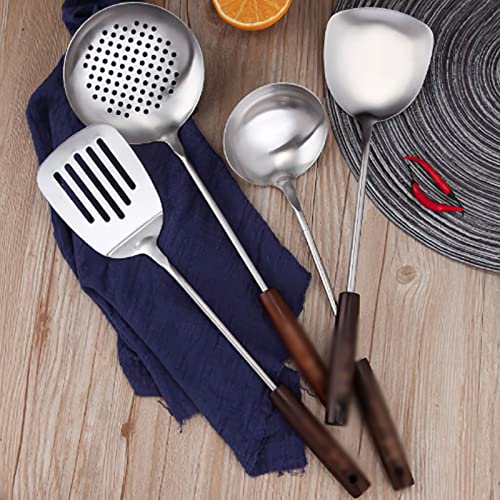 MABSSI Stainless Steel Kitchenware Solid Wood Handle Frying Spatula Soup Spoon Cookware Sets Home Cooking Kitchen Tools Supplies