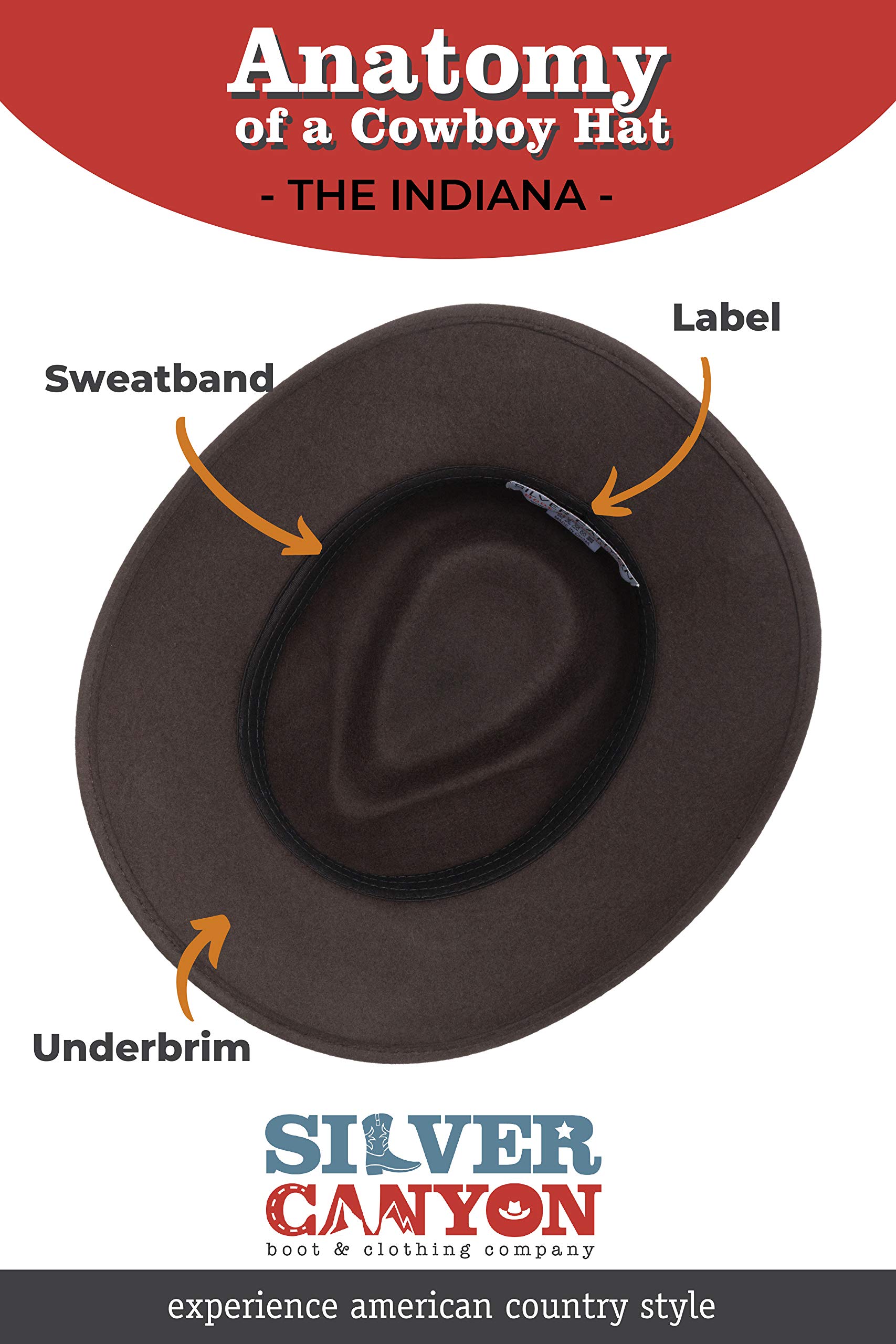 Men's Indiana Outback Fedora Hat Black Crushable Wool Felt by Silver Canyon, Black, Large