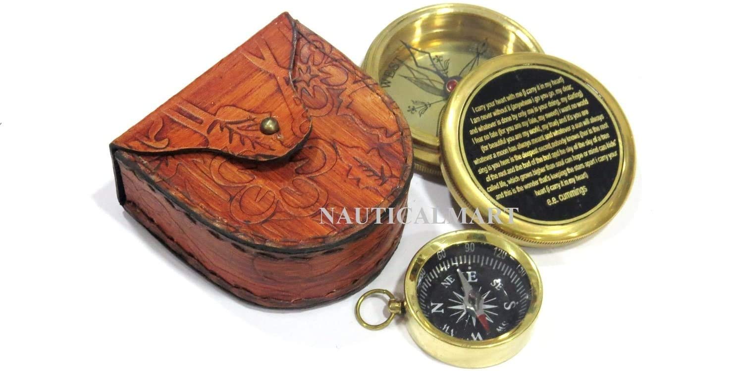 NauticalMart Brass Compass I Carry Your Heart with Me Poem Compass with Mini Compass Combo Gift, Personalized Compass, Groomsmen Gifts, Wedding Gifts, Corporate Gift, Unique Gift