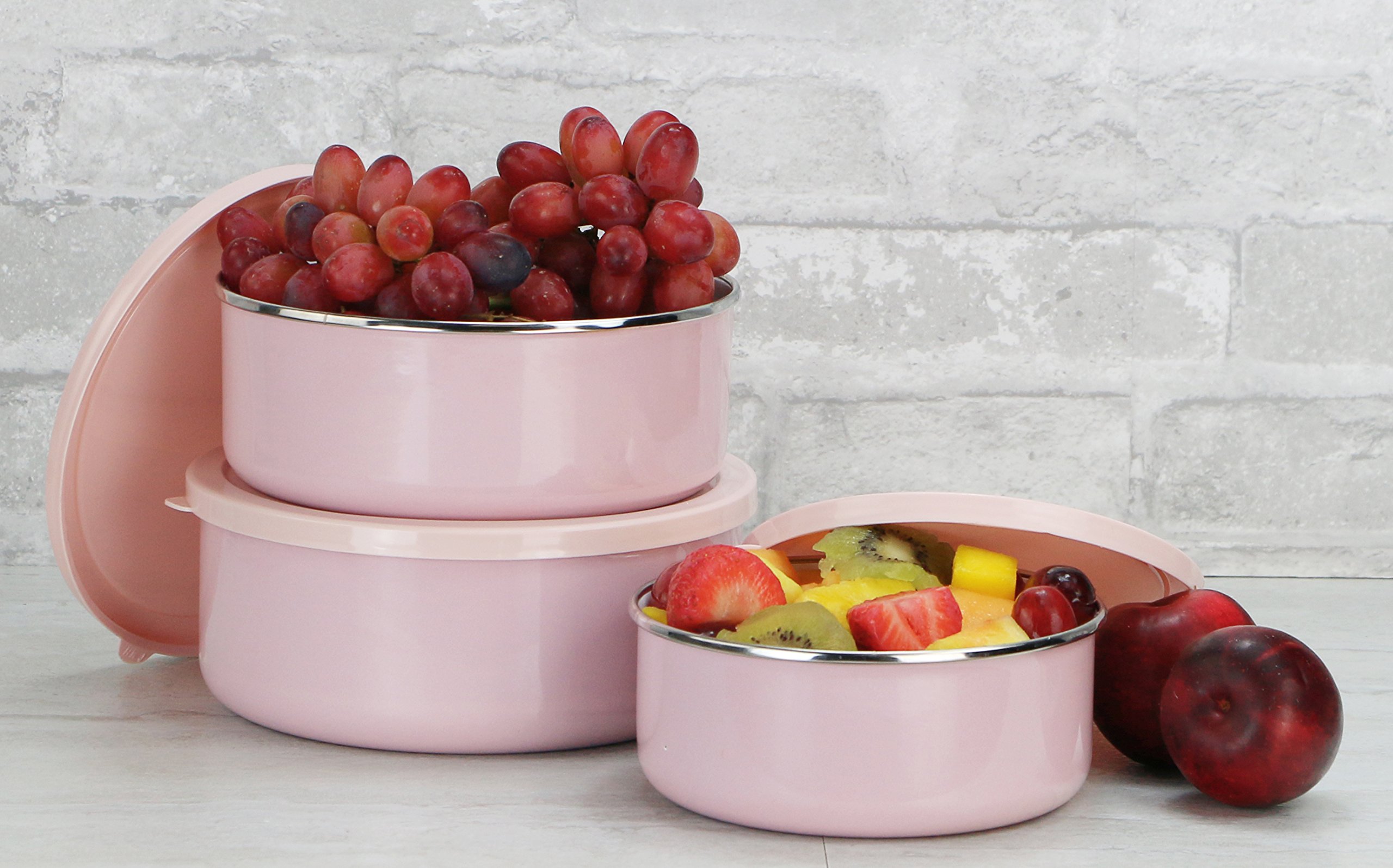 Reston Lloyd Calypso Basics Storage 6 Piece Enamel on Steel Bowl Set, Small, Pink