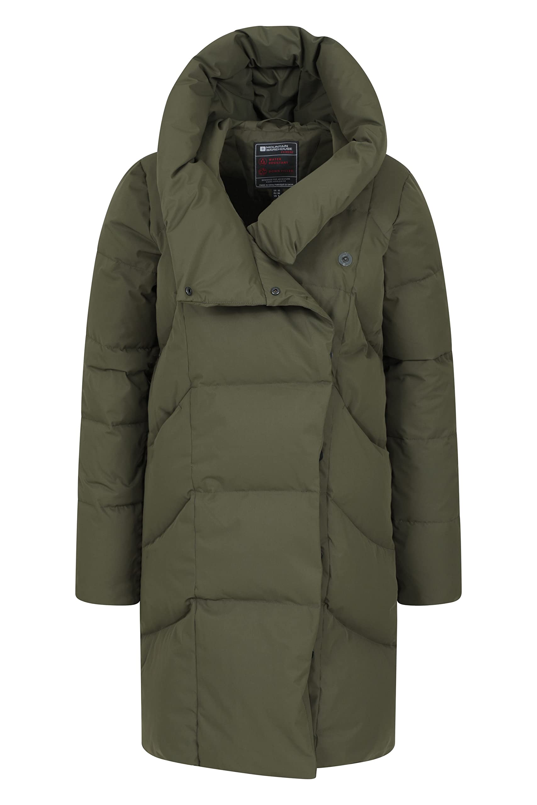 Mountain Warehouse Cosy Wrap Womens Down Padded Jacket - Water Resistant Ladies Winter Coat, Down Fill Power 600, Warm Puffer Jacket -for Winter Travelling & Daily Use Khaki 12