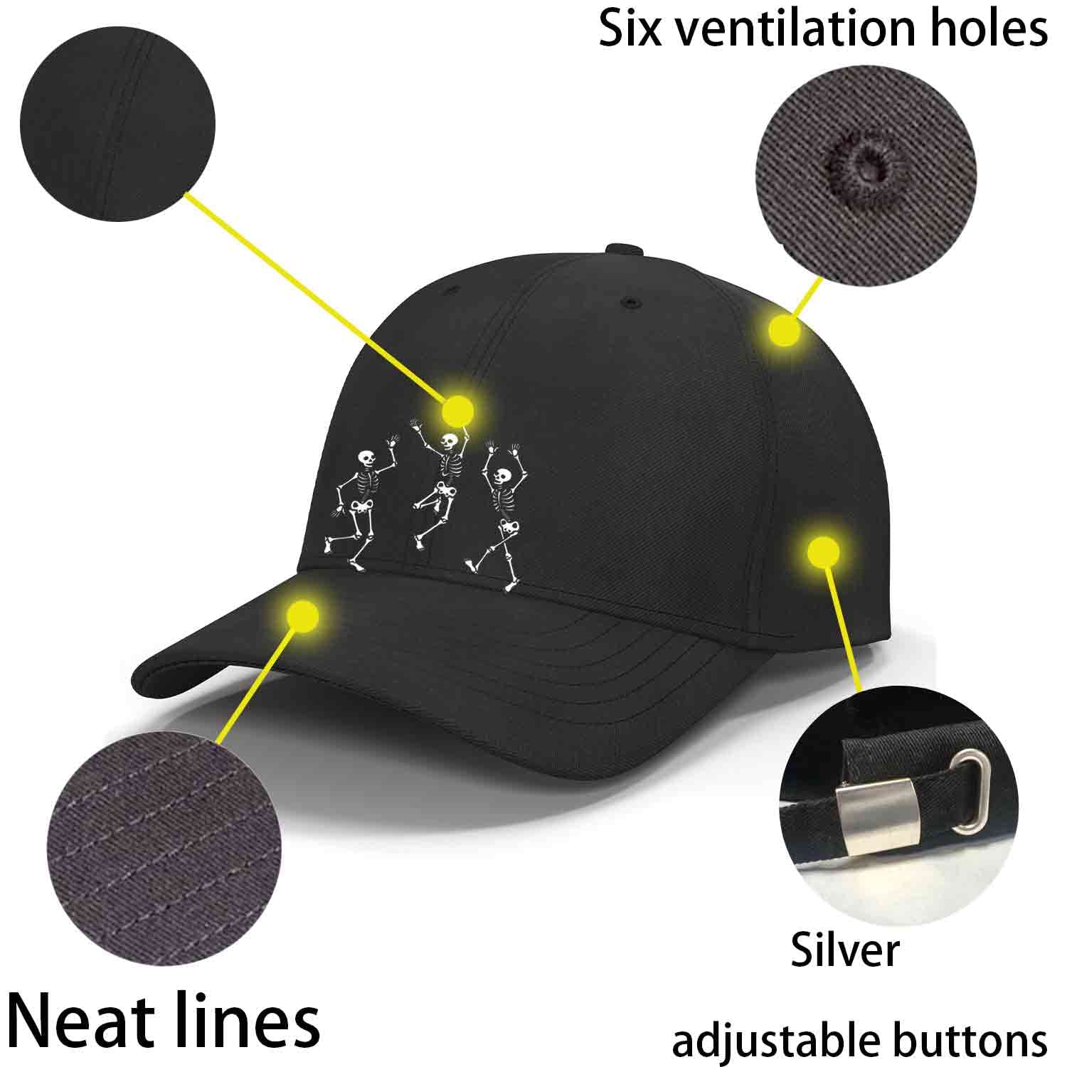 SHITOUPU Dancing Skeleton Baseball Cap,Unisex Dad Cap,Adult Athleisure Cap Adjustable