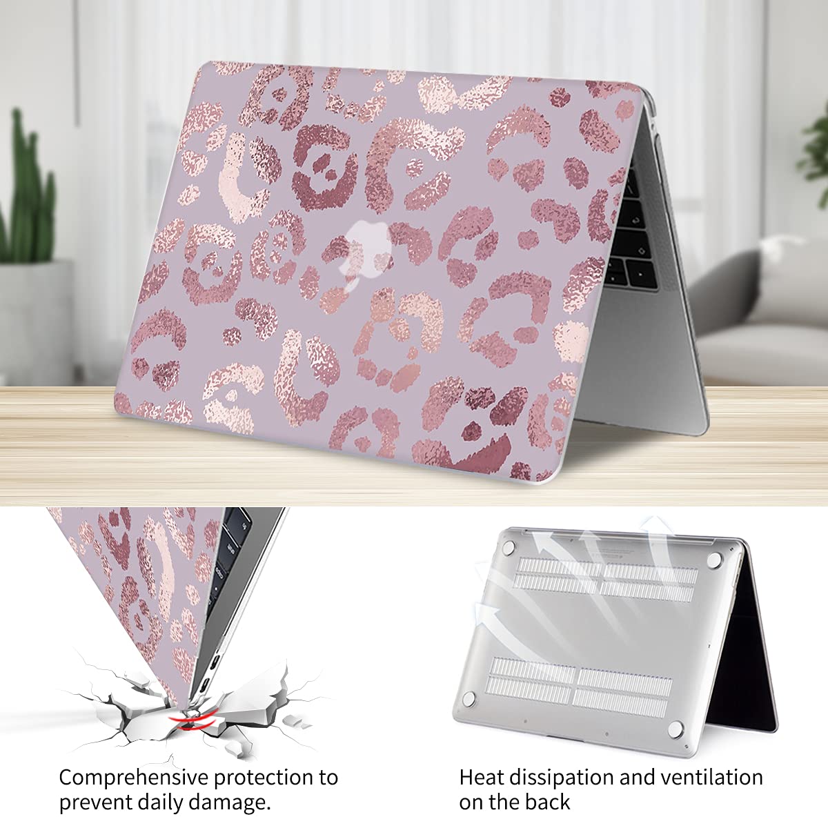 Seorsok Compatible with MacBook Air 13 Inch Model A1932 A2179 M1 A2337 Touch ID Release 2020 2019 2018 Plastic Hard Shell Case Protective Cover with 2 Pieces Pink Keyboard Cover Leopard Print