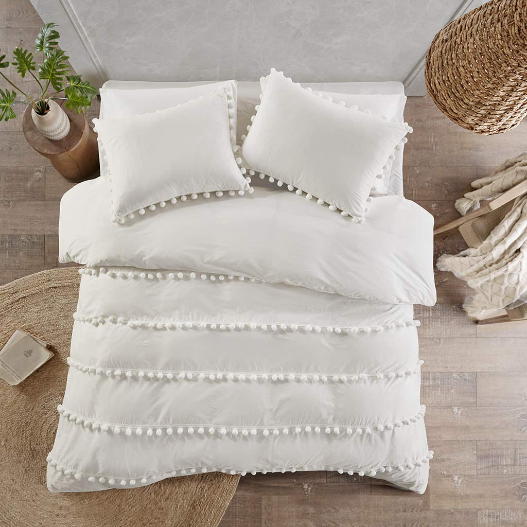 Leona 3 Piece Pom Pom Cotton Duvet Cover Set