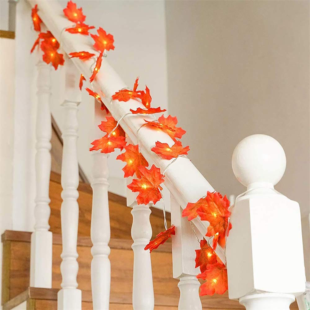 OVV 4 Pack Thanksgiving Fall Leaves Decorations Leaf Garland String Lights 40 ft 80 LED Maple Leaves Light 3 AA Battery Operated for Autumn Indoor Outdoor Home Party Fireplace Harvest Holiday Decor