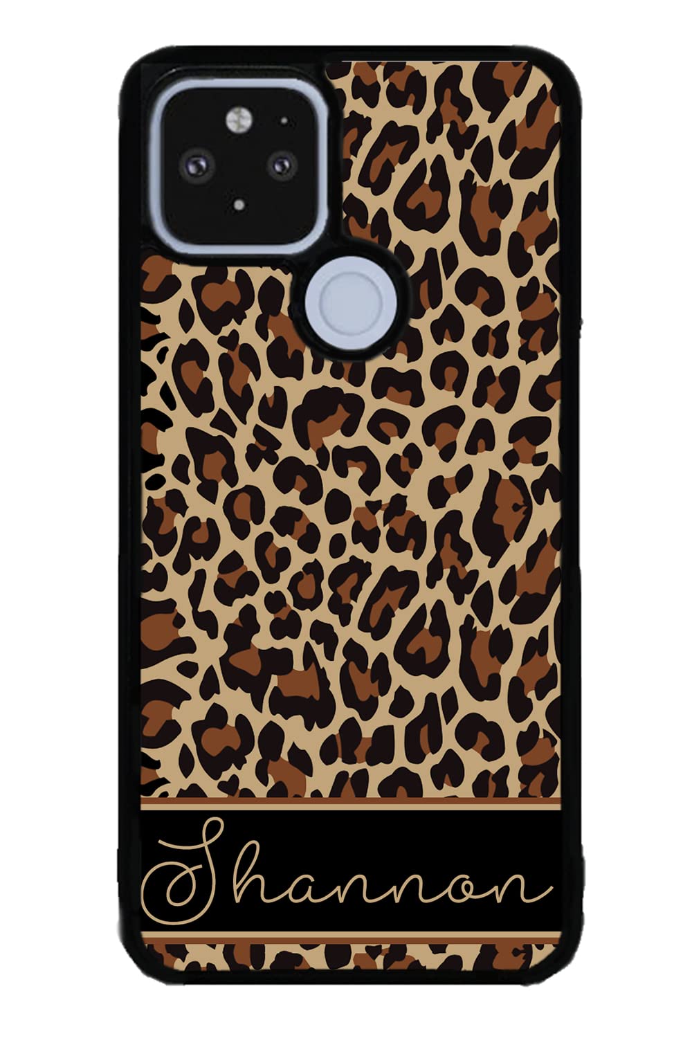 Leopard Animal Skin Personalized Black Rubber Phone Case Compatible With Google Pixel 8 Pro, 8a, 8, 7a, 7, Pixel 7 Pro, 6a, Pixel 6 Pro, 6, 5, 4a 5G, 4a 4G, 4, 4 XL, 3a, 3a XL, 3, 3 XL, 2 XL, 2