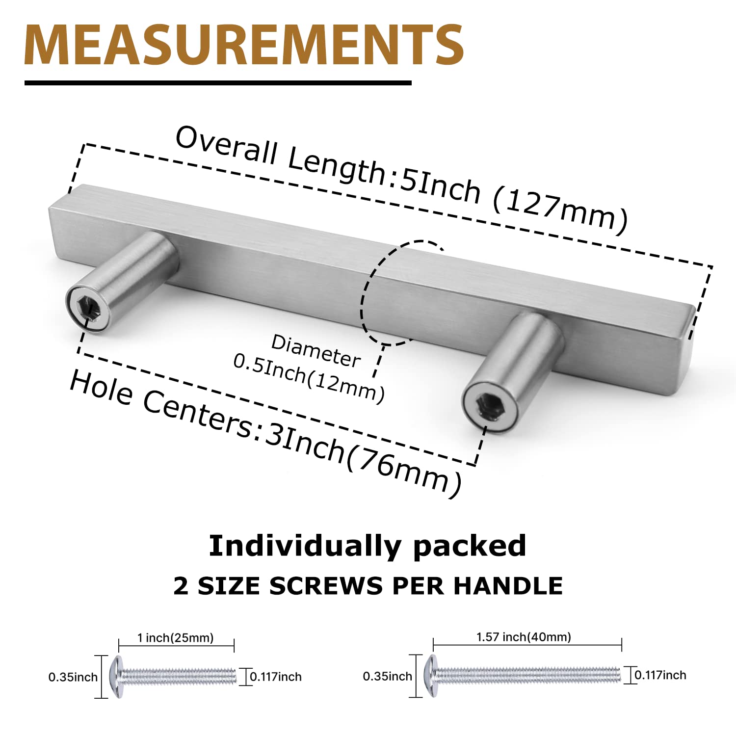POWPULL 25PACK 3in Gold Cabinet Handles Brushed Brass Cabinet Pulls,Gold Pulls for Kitchen Hardware Gold Cabinet Pulls Modern Stainless Steel Kitchen Hardware,3in Hole Centers 5in Overall Length