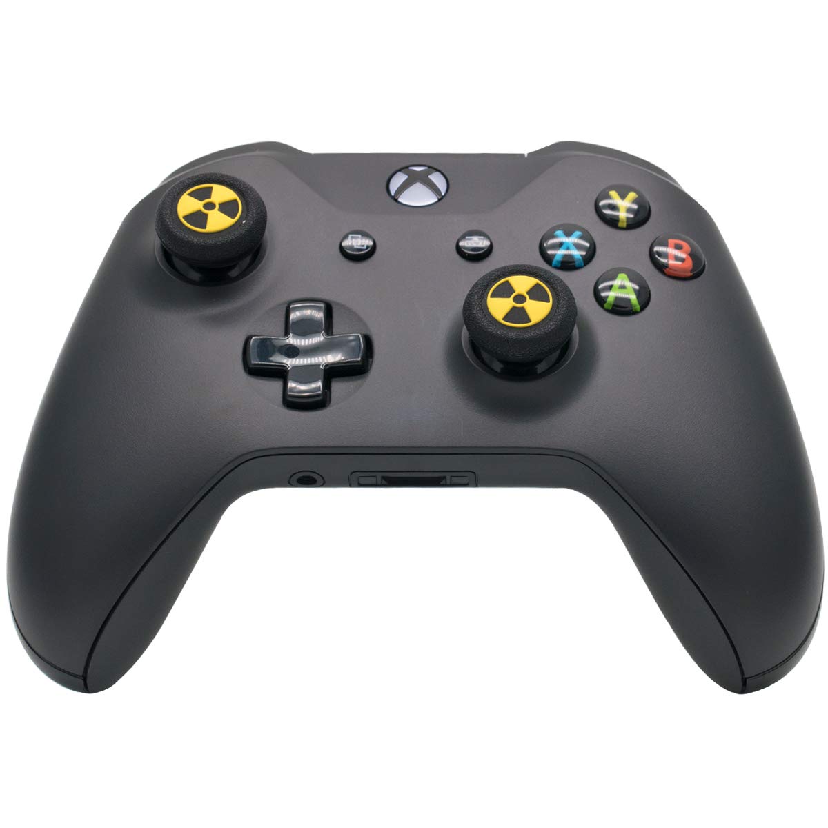 Playrealm Soft Rubber Silicone 3D Texture Thumb Grip Cover x 4 for PS5, PS4, Xbox Series X/S, Xbox One, Switch PRO Controller(Radiation Black Yellow Pack)