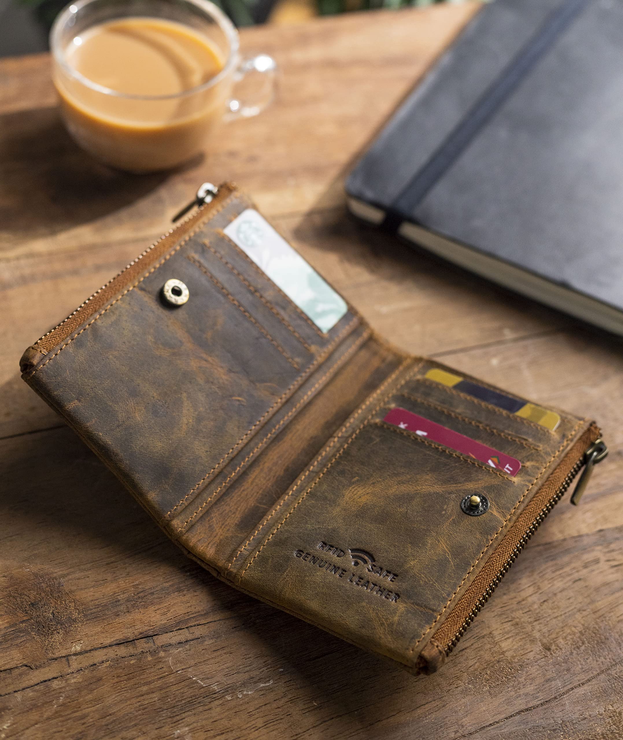 PICCO MASSIMO Genuine Leather women's Wallet | RFID blocking Leather wallet For women,Zipper Card Holder And Money Bi-Fold | Hunter Colour
