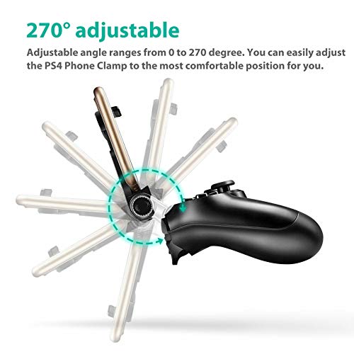 PS4 Controller Clip Mount, Mobile Phone Clamp Bracket Holder with Adjustable Stand Fit i-Phone Android