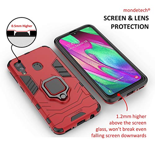 Mondetech for Samsung Galaxy A40 Case with Screen Protector, Slim Drop Protection with Ring Stand, Magnetic Holder Compatible, 9H Tempered Glass Screen Film, Outdoor Shockproof Cover, Red