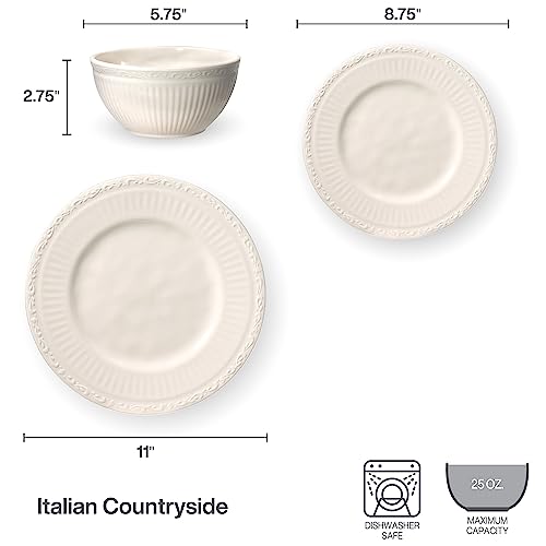 Mikasa Italian Countryside Melamine Outdoor Dinnerware Set, Service for 4, Cream, 12 Piece