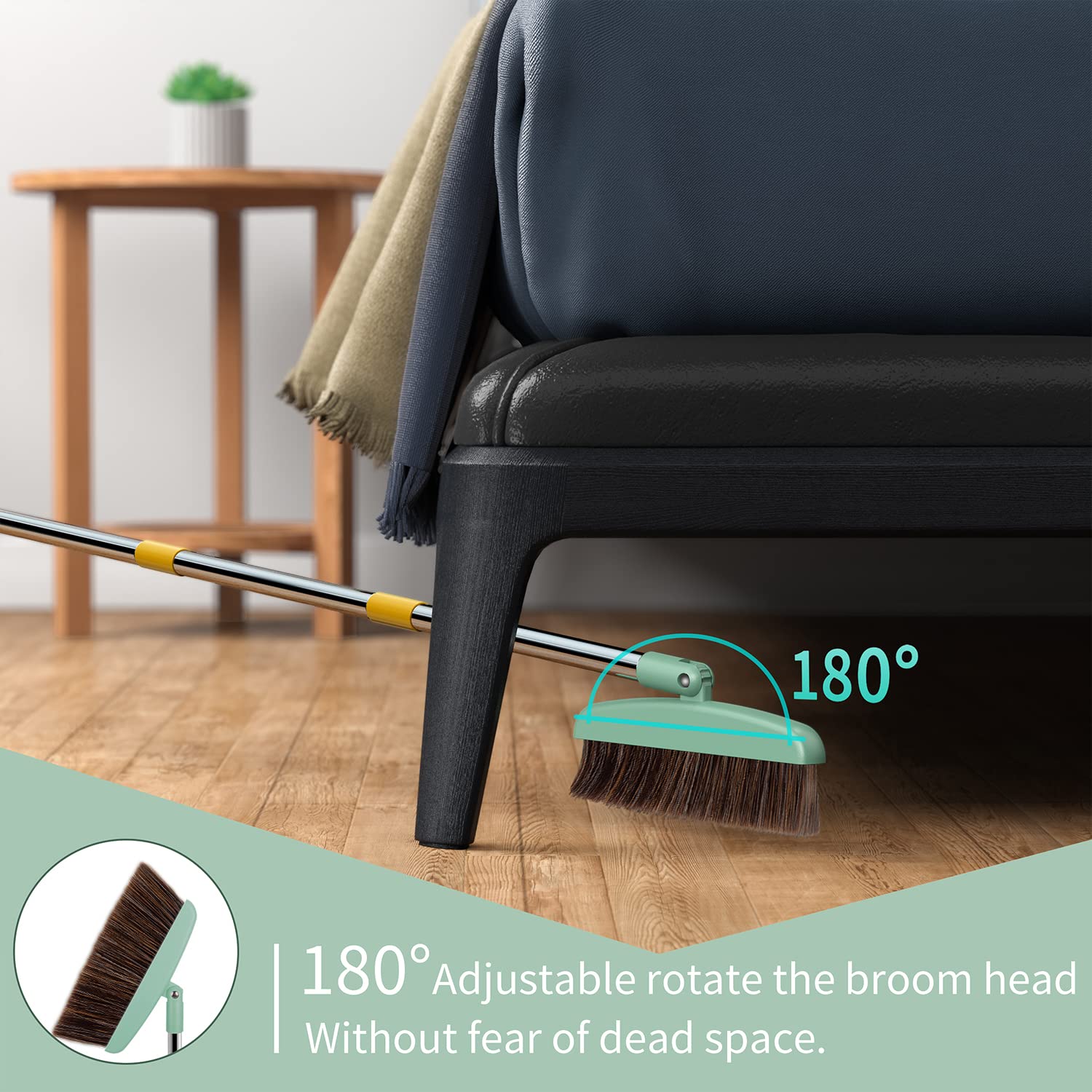 Serdary Broom and Dustpan Set Cleans with Adjustable 55" Long Handle for Home Kitchen Room Office Lobby Floor Use Upright Stand Up Broom Dustpan Combo (Green)