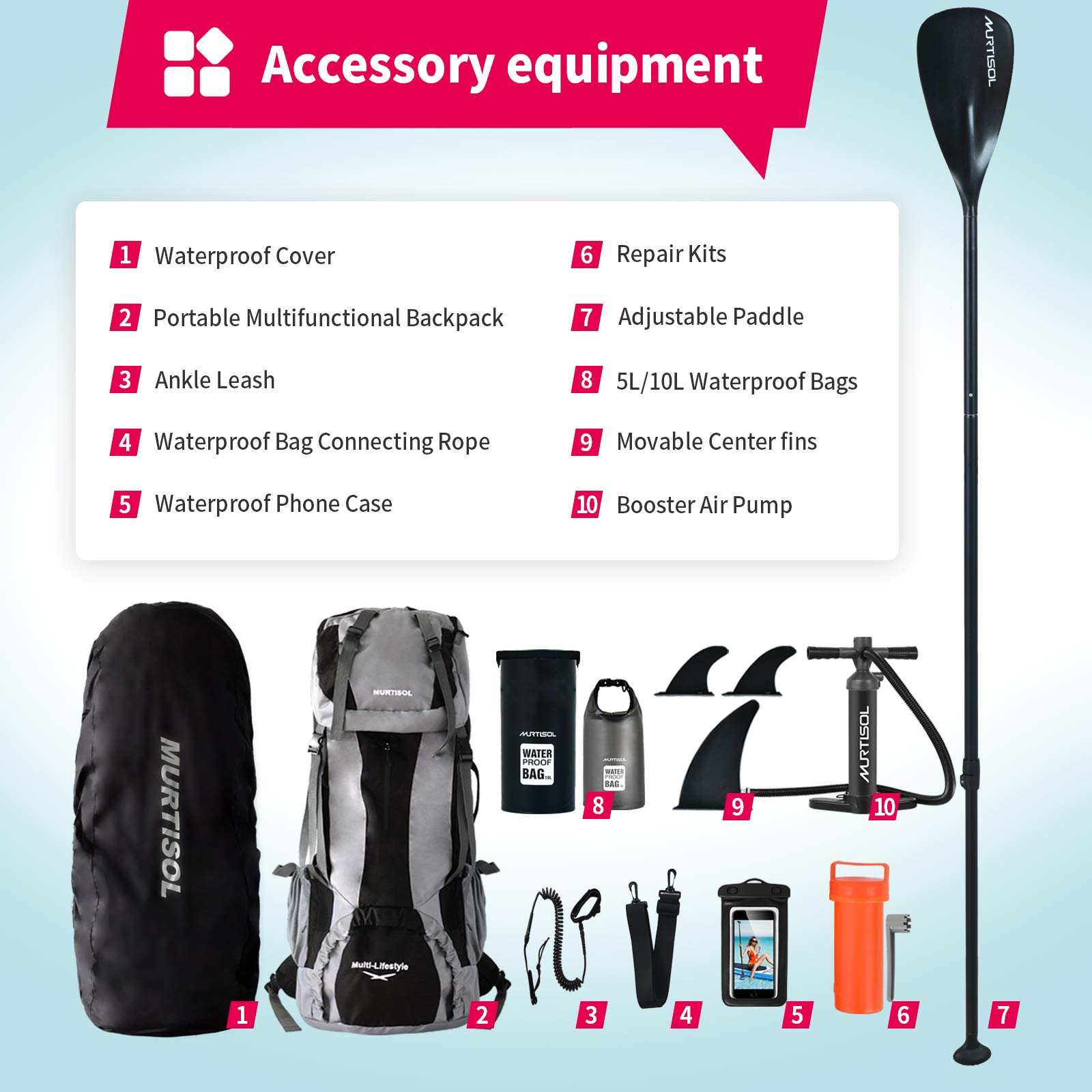 Murtisol 11'32" 6” Inflatable Stand Up Paddle Board with Premium SUP Accessories, Bottom Fin for Paddling, Leash and Hand Pump Non-Slip Deck Standing Board with 2 Waterproof Bags,Pink