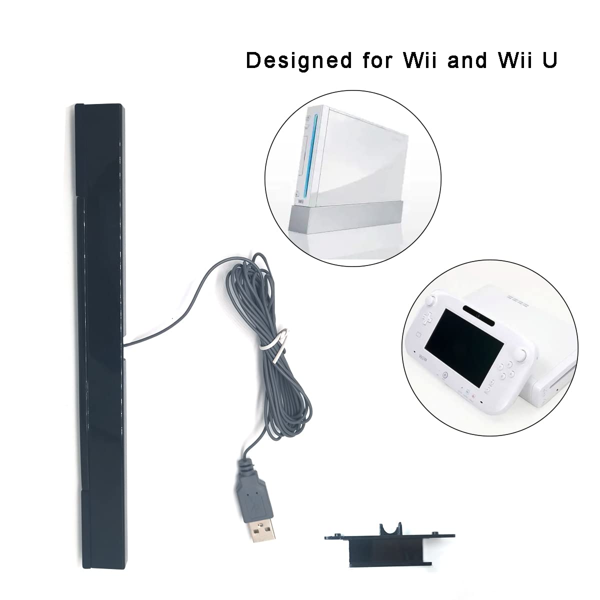 Tuboopy Wii Sensor Bar Replacement for Nintendo Console - Wired USB Infrared IR Light Stand for Wii U Motion Ray Dolphin(Black)
