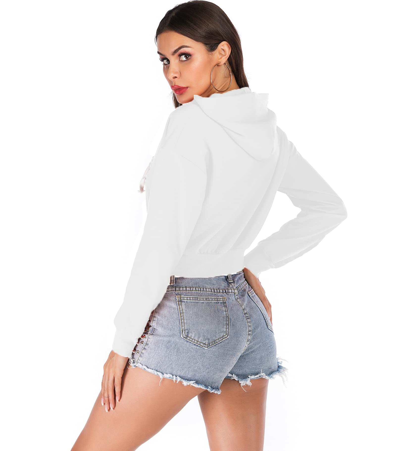 SHOLIFAS Womens Cropped Zip Up Hoodie Top Fleece Workout Jacket (X-Large, White)