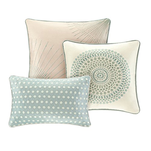 Madison Park Baxter Queen Size Bed Comforter Set Bed in A Bag - Seafoam Green Blue, Jacquard Medallion – 7 Pieces Bedding Sets – Ultra Soft Microfiber Bedroom Comforters