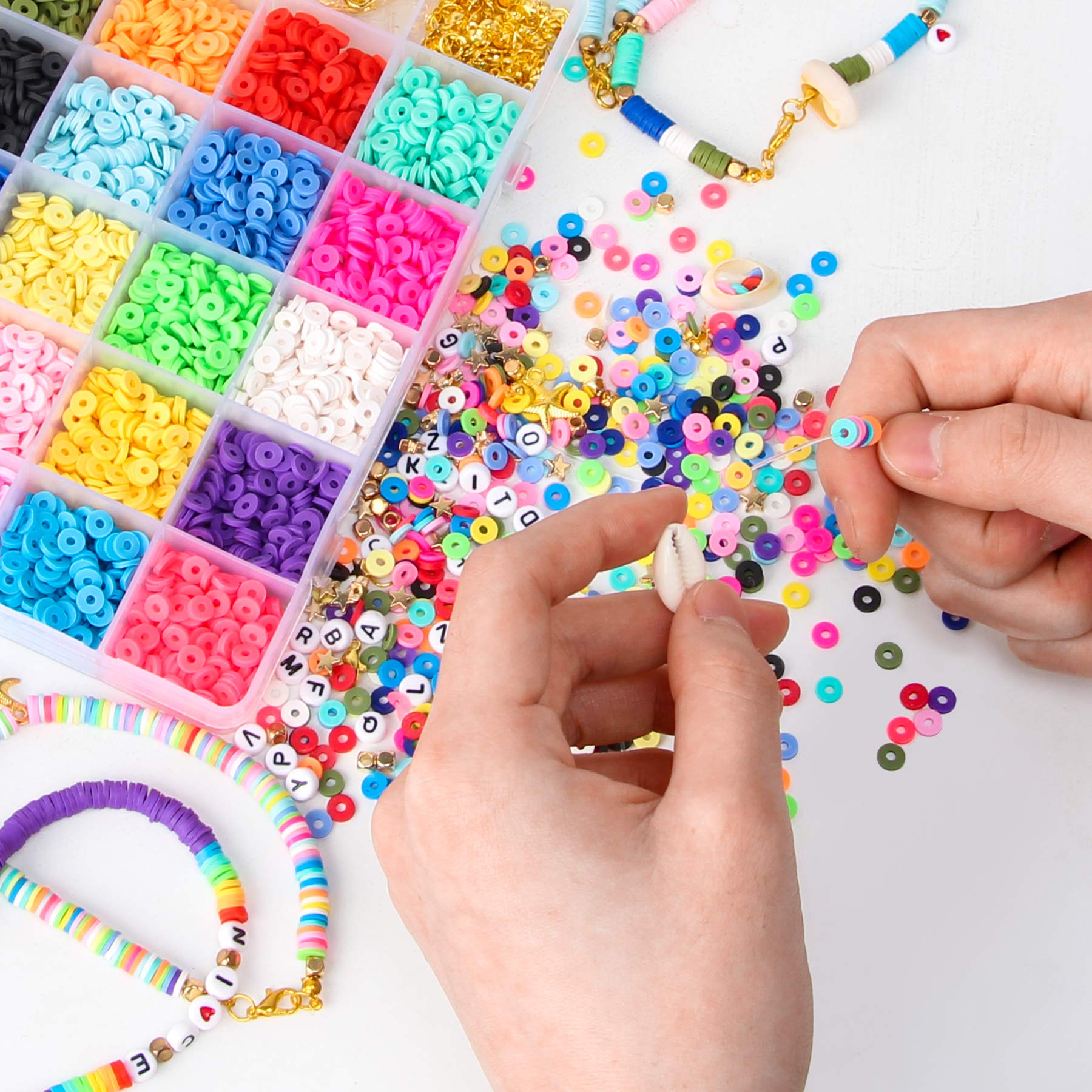 MTOUOCK 4500 Pcs Flat Round Clay Beads for Jewelry Making Necklaces and Bracelets DIY Earring Necklace Craft Set (18 Colors 6mm)