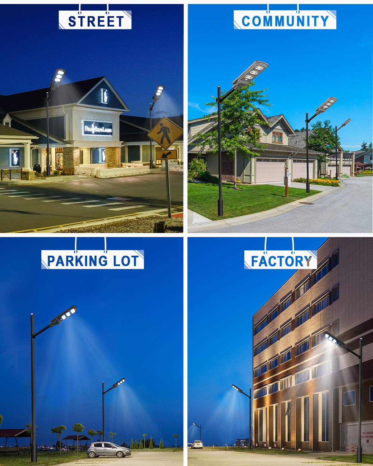 Lovus 2Pack Solar LED Street Light, 2000W Outdoor Solar Parking Lot Light Dusk to Dawn with Motion Sensor for Garage, Driveway, IP65 Waterproof, Wall or Pole Mount, ST60-010-2