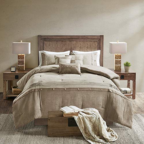 Madison Park Boone Cozy Comforter Set, Faux Suede, Deluxe Hotel Styling All Season Down Alternative Bedding Matching Shams, Decorative Pillow, King (104 in x 92 in), Rustic Tan 7 Piece