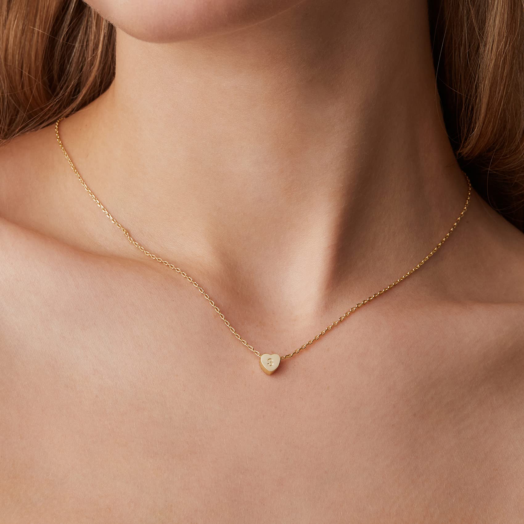 PAVOI 14K Yellow Gold Plated Mini Dainty Heart Initial Necklace | Slider Adjustable Necklace - 18" | Letter Necklaces for Women | J Initial