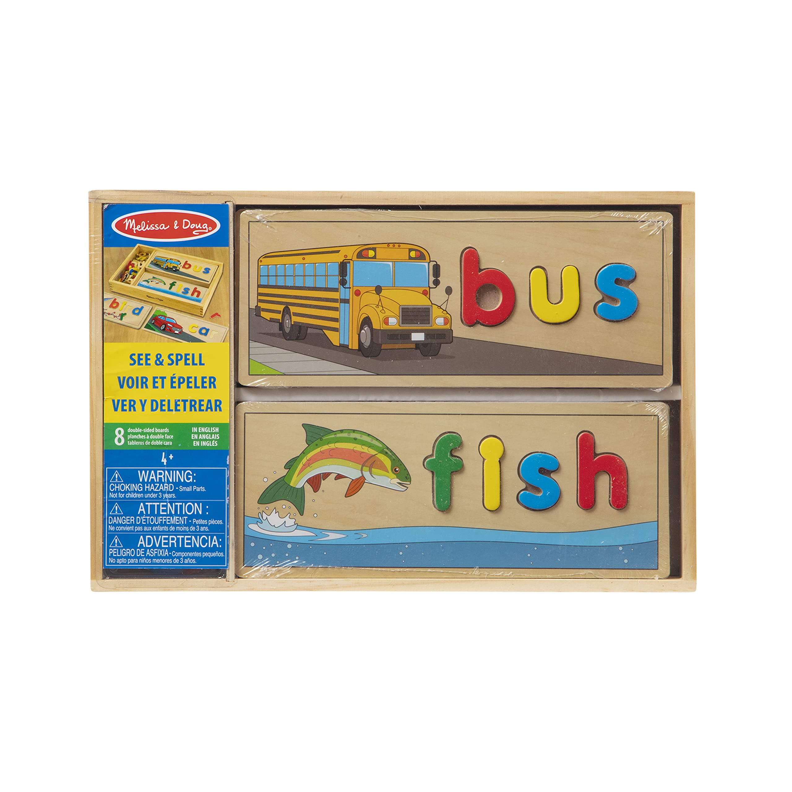 Melissa & Doug See & Spell Wooden Educational Toy With 8 Double-Sided Spelling Boards and 64 Letters Preschool Learning Activities, See & Spell Learning Toys For Kids Ages 4+