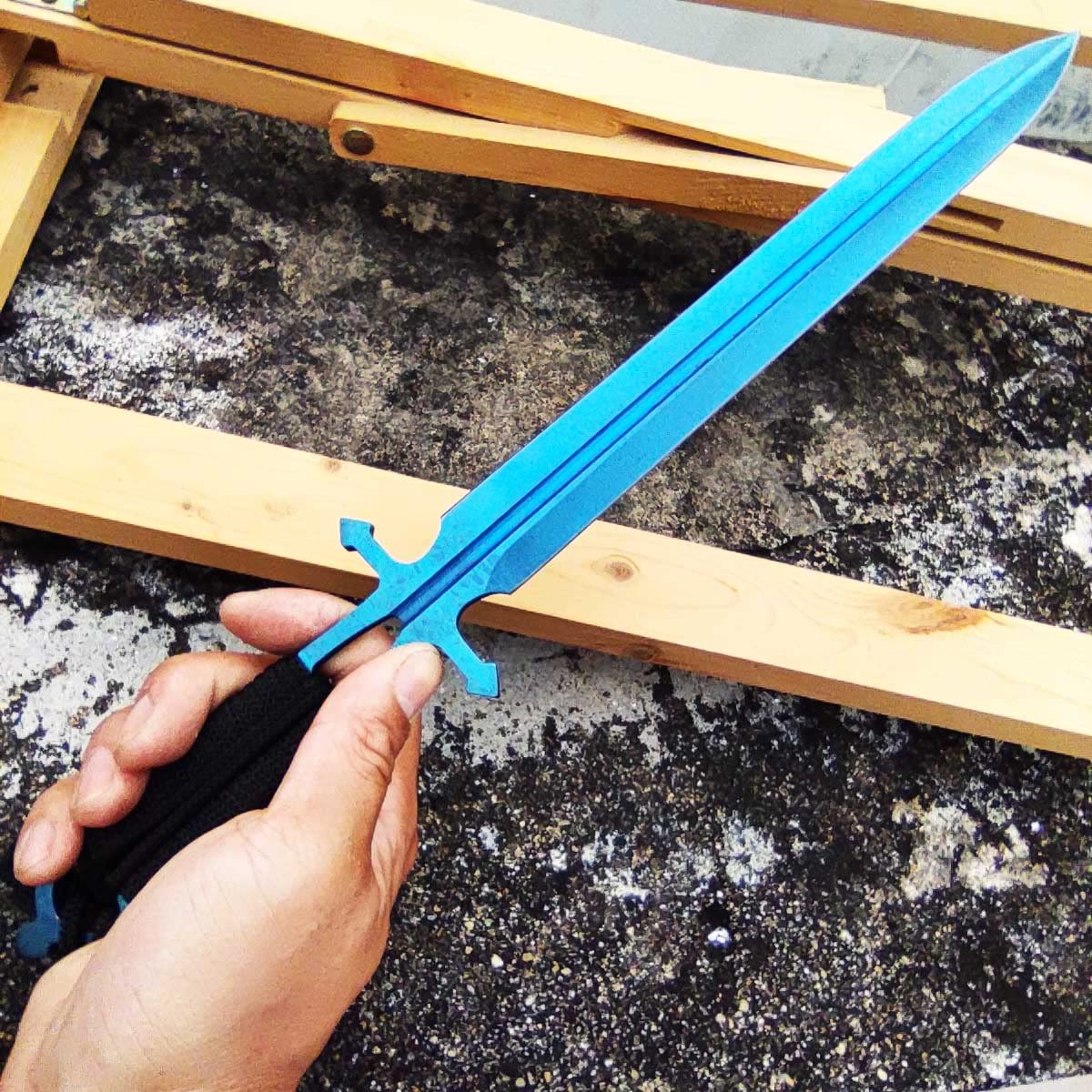 Outdoor Survival Utility Fixed Blade Knife, Full Tang, Blue Titaniums w/Sheath