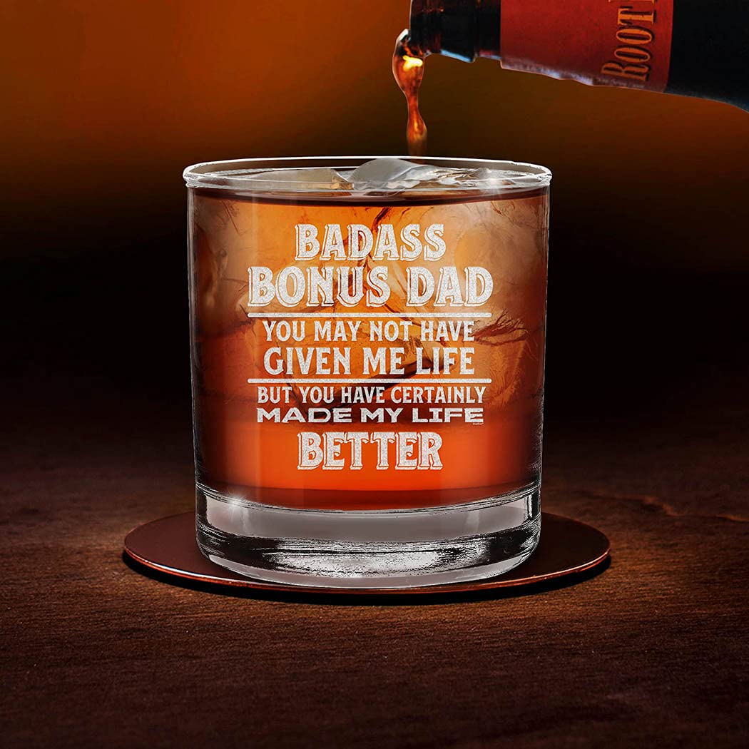 shop4ever Stepdad You May Not Have Given Me Life But You Certainly Made My Life Better Engraved Whiskey Glass, Father's Day Gift 11 oz.