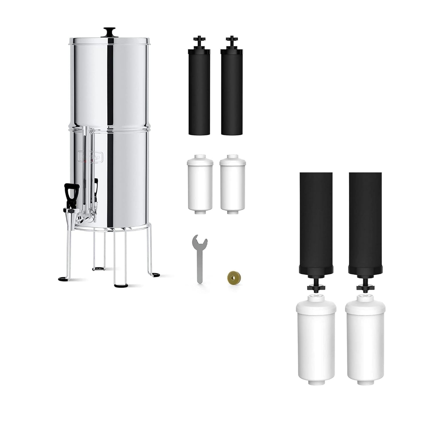 Waterdrop Gravity-fed Water Filter System with 8 Filters, Metal Water Level Spigot and Stand, 2.25G Stainless-Steel System, Reduces Chlorine-King Tank Series