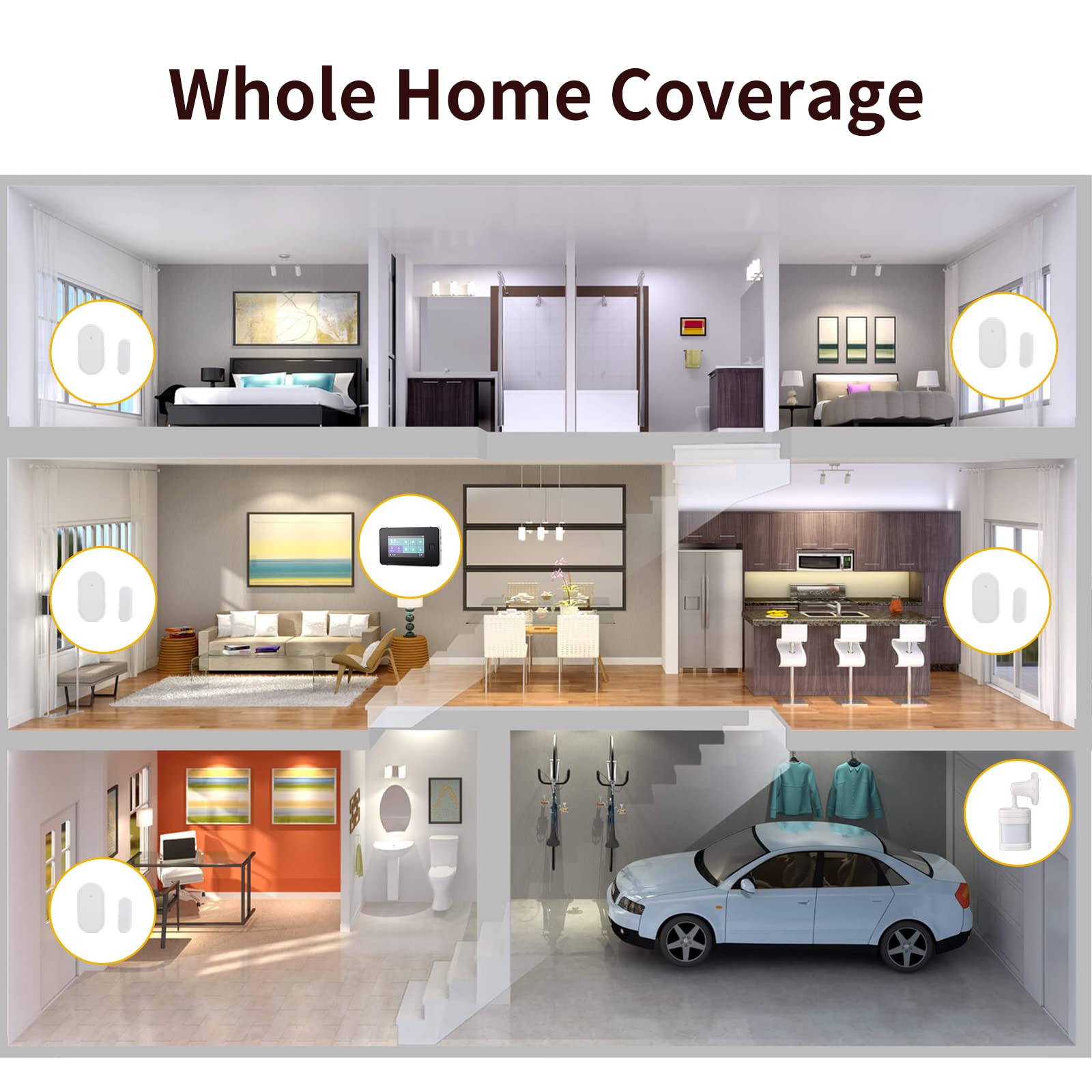 WiFi Home Alarm System Kit, DIY Wireless Security Burglar Alarm System, 4.3 inch Touch Screen Host, APP Remote Control, Compatible with Alexa and Google Assistant(NO Monthly Fees)