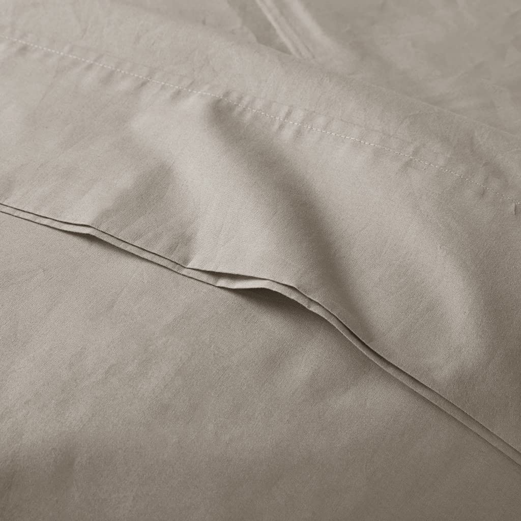 Madison Park 100% Cotton Percale Brushed Highly Breathable Moisture Absorbing 4 Piece Sheet Set, King Size, Khaki