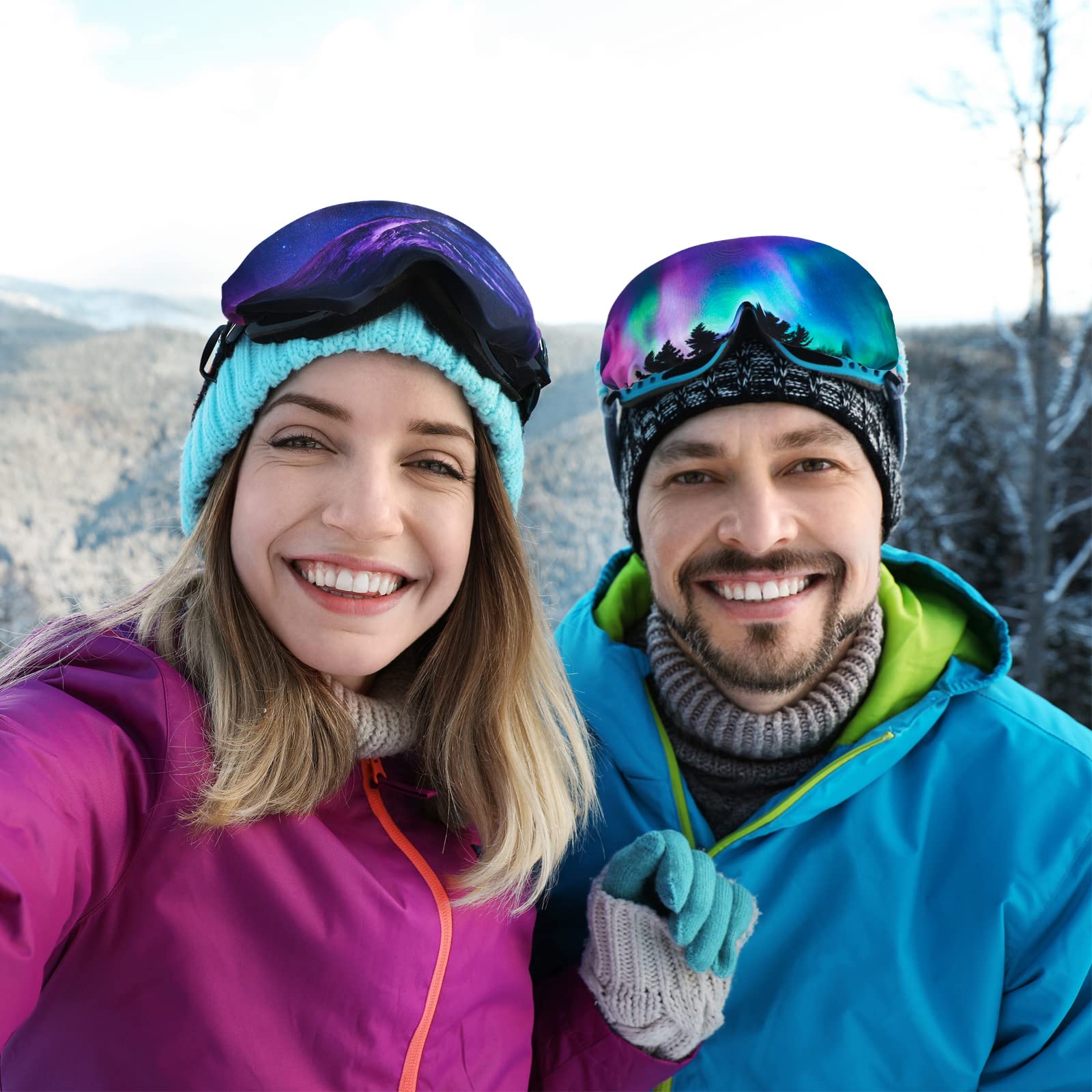 TOODOO 2 Pieces Microfiber Protective Ski Goggle Cover Ski Goggle Cover Protectors for Snow Ski Goggles (Snow Mountain)