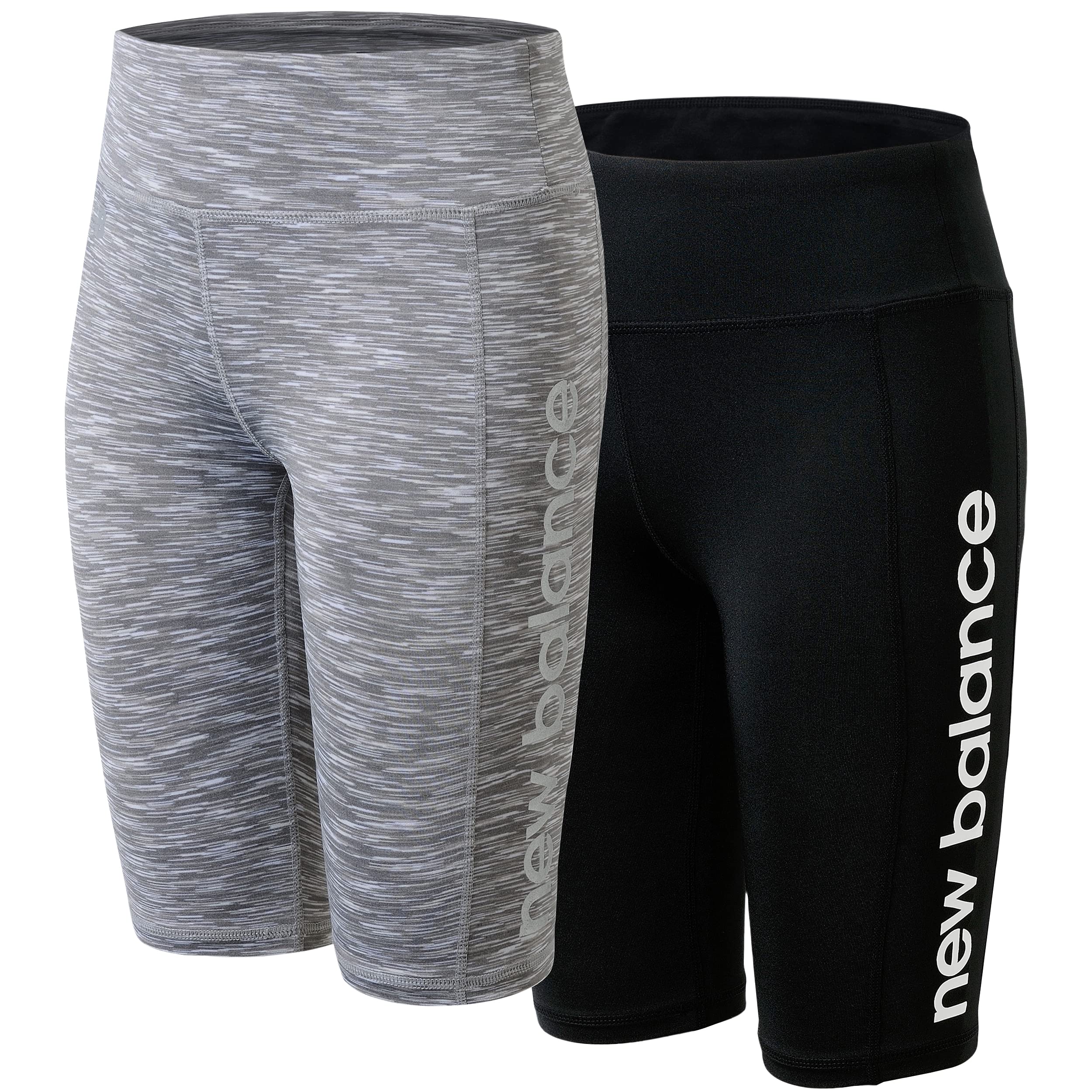 New Balance Girls' Active Shorts - 2 Pack Performance Bike Shorts (Big Girl), Size 7/8, Black/Grey