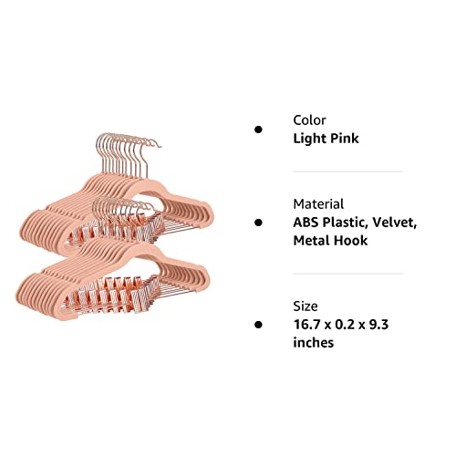 SONGMICS 24 Pack Pants Hangers, 16.7 Inch Coat Hangers with Rose Gold Colored Movable Clips, Heavy-Duty, Non-Slip, Space-Saving, for Pants, Skirts, Dresses, Light Pink UCRF14PK24