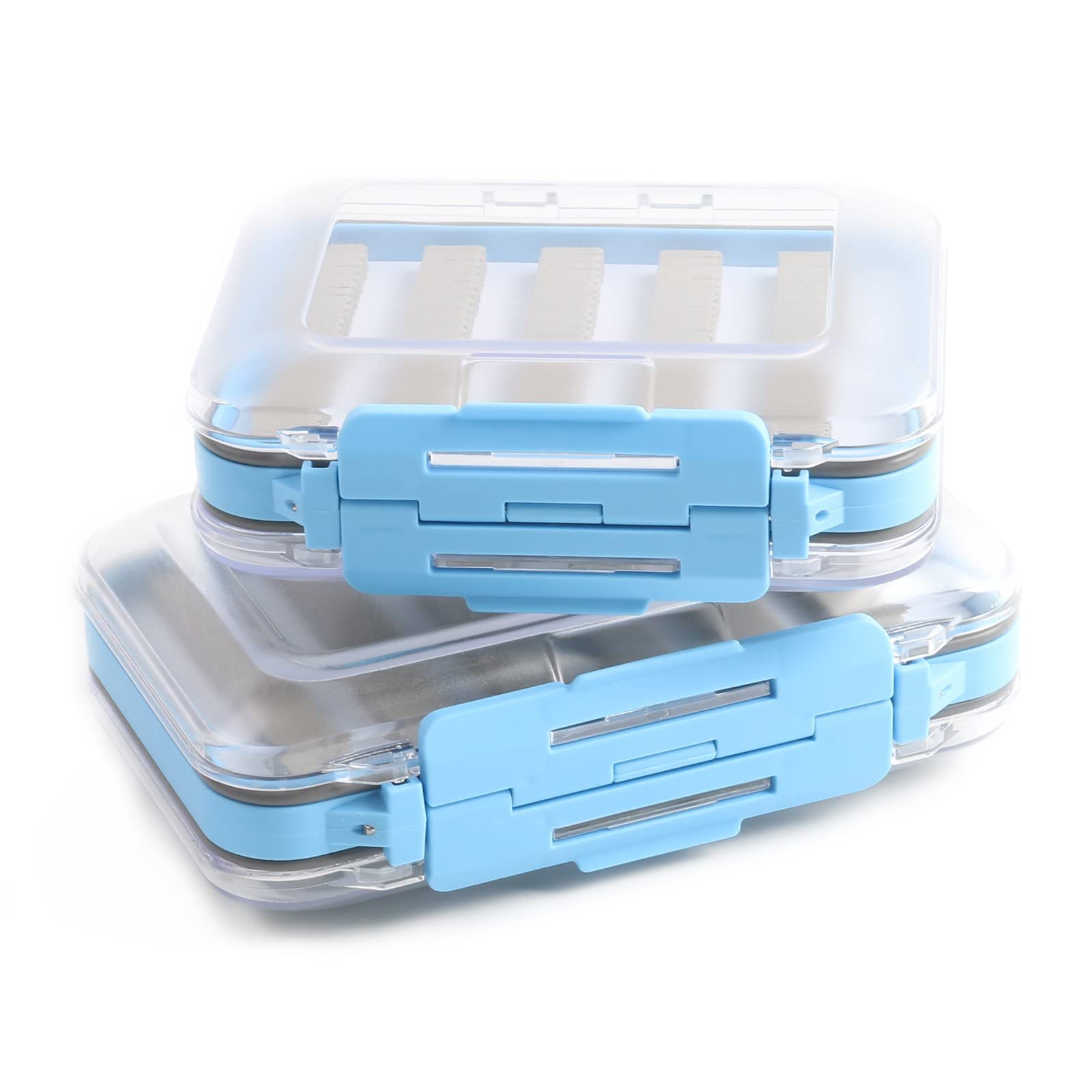 Maxcatch Fly Box Two-sided Waterproof Jig Fly Fishing Box (Blue, Large-5.9''×3.9''×1.7'')