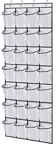 MISSLO 28 Large Pockets Over The Door Shoe Rack Hanging Shoe Organizer for Closet Door Shoe Storage Holder Mesh Hanger, White