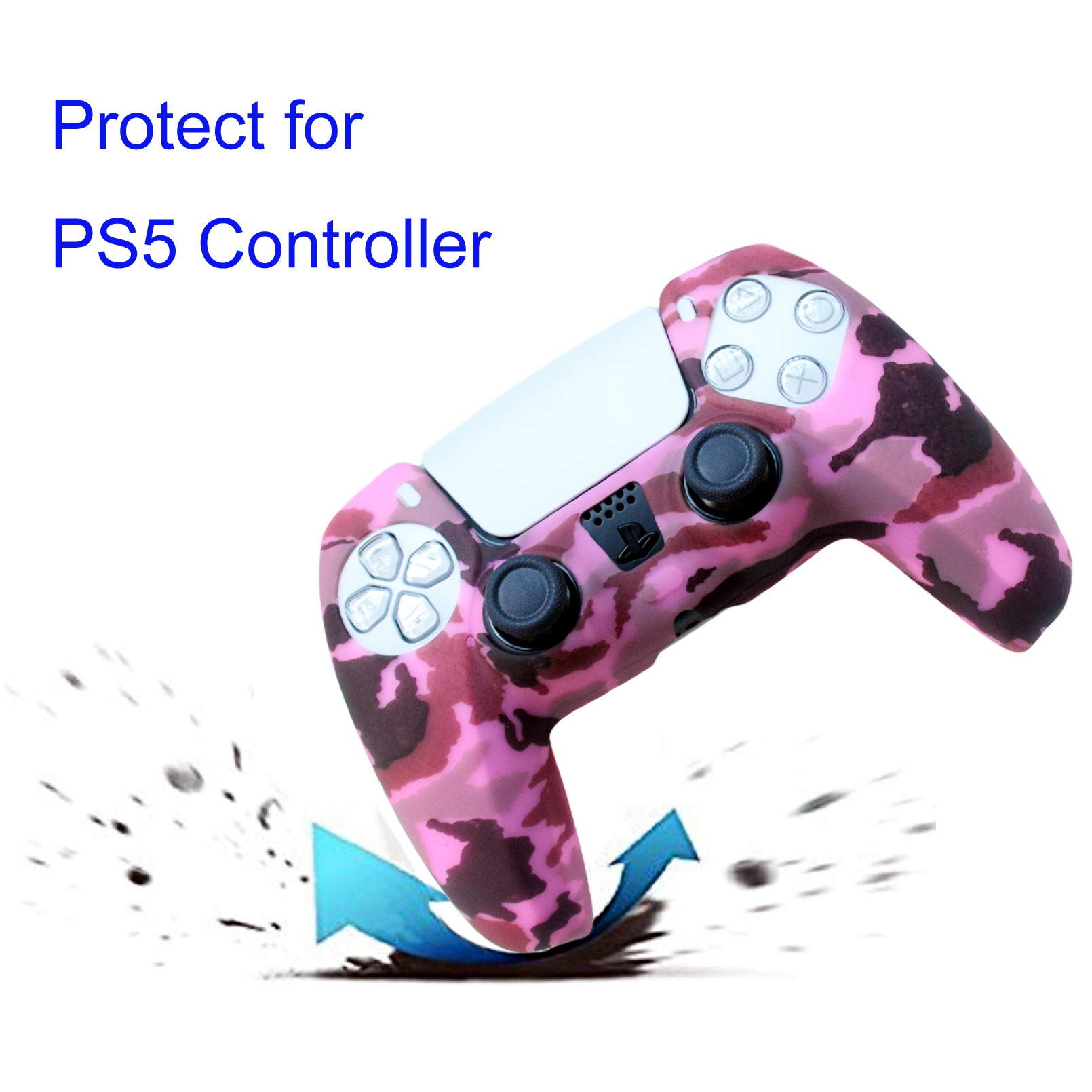 PS5 Controller Skin-Hikfly Silicone Cover for PS5 Controller Grips,Non-Slip Cover for PS5 Controller- 1 x Skin with 8 x Thumb Grip Caps(Pink)