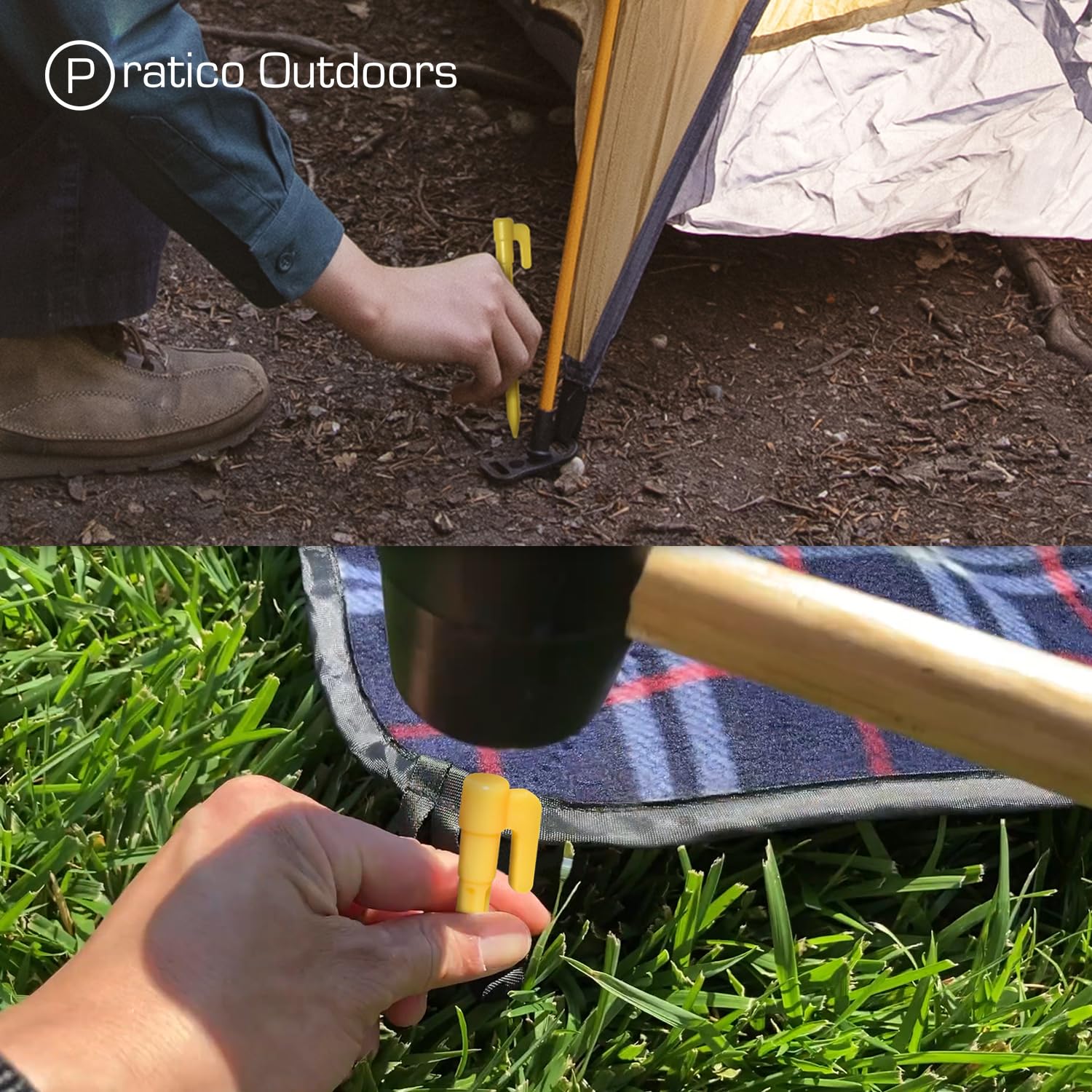 Pratico Outdoors Plastic Camping Stakes, for Tents and Blankets, 4 Pack