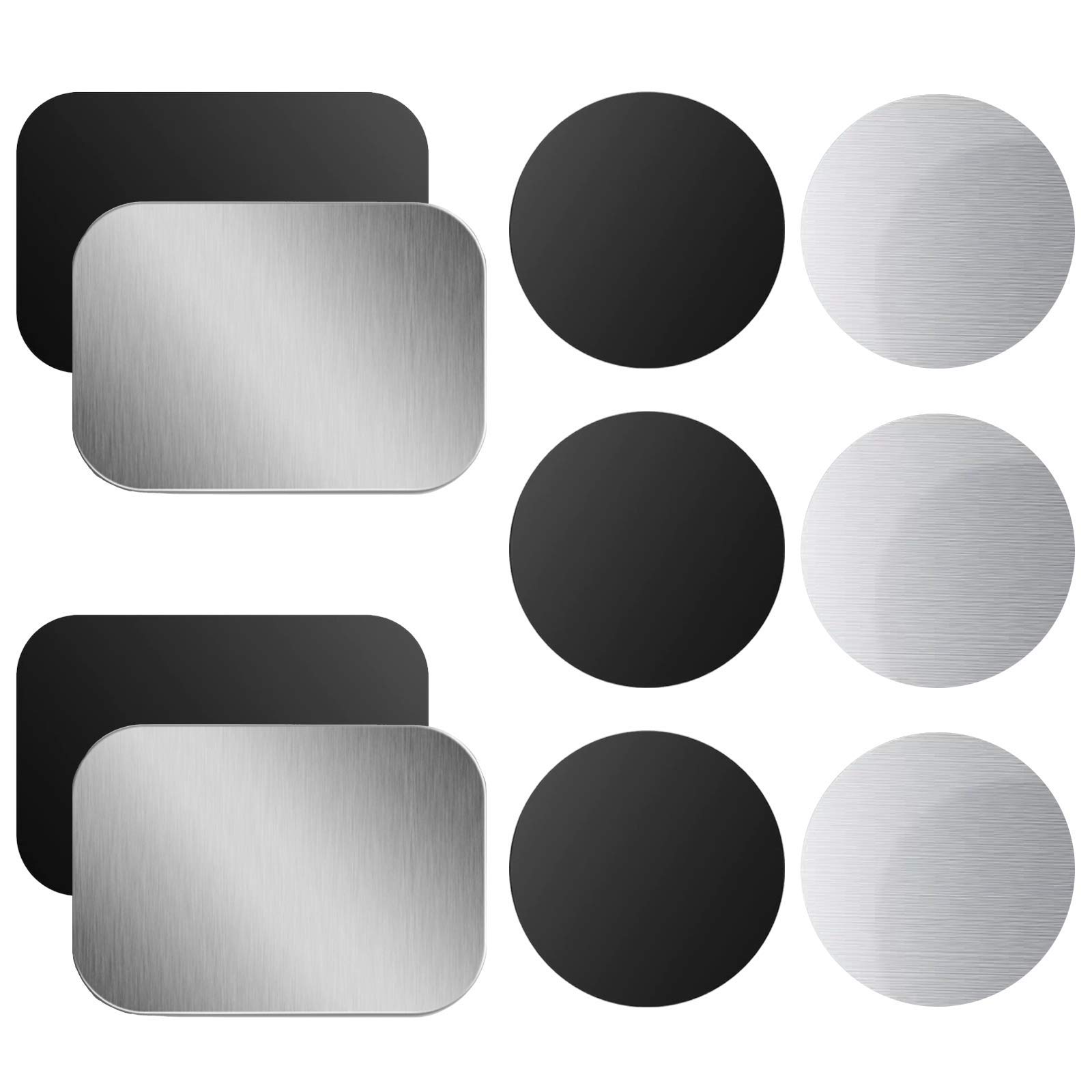 OWLKELA Mount Metal Plate for Phone Magnet Car Mount Holder Cradle with Adhesive, Universal Replacement Sticker Compatible with Magnetic Mounts - 10 Pack Black and Silver (4 Rectangle and 6 Round)