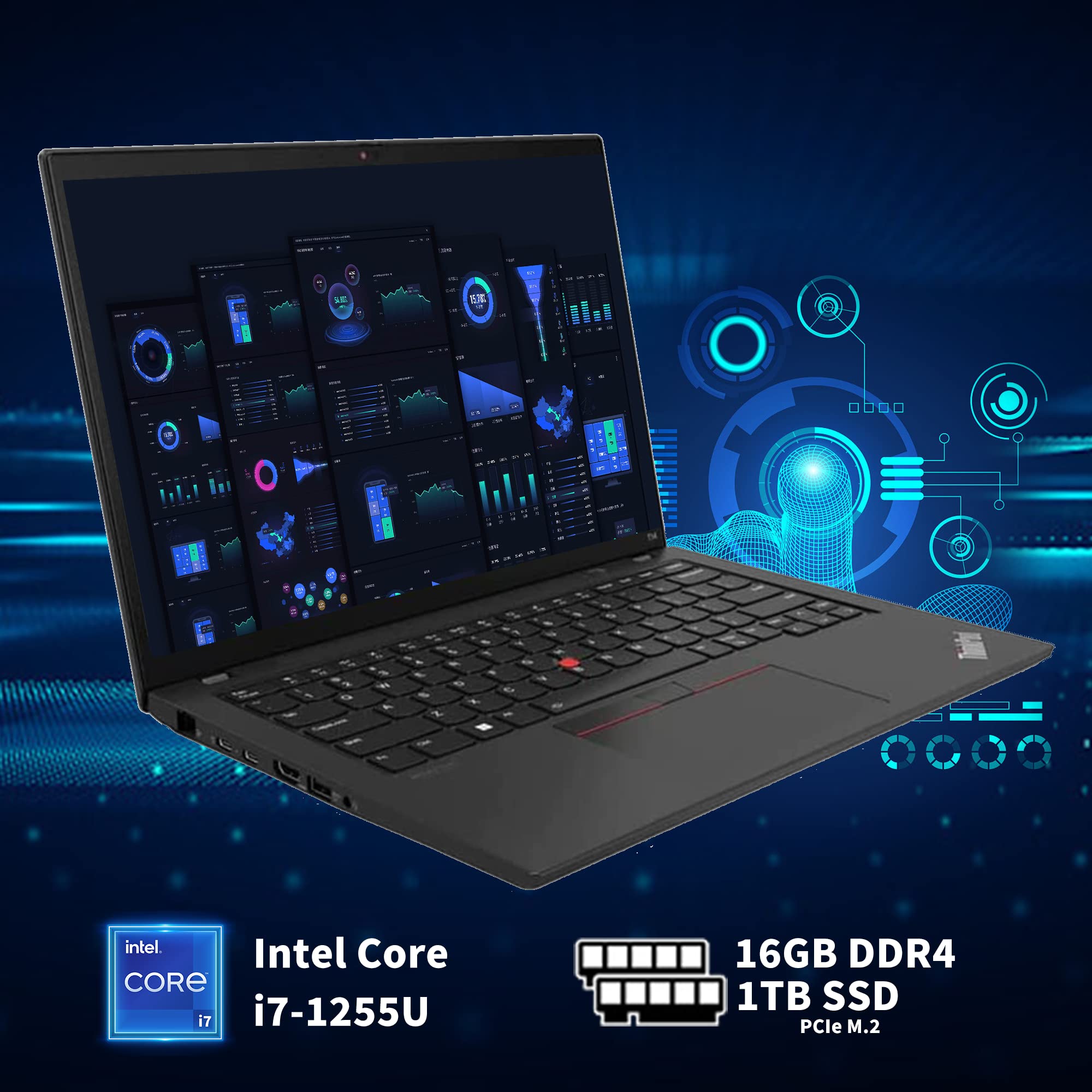 LENOVO 2022 Thinkpad T16 16" WQXGA IPS Business Laptop, Intel Core i7-1255U, 16GB RAM, 1TB PCIe SSD, Fingerprint Reader, Backlit Keyboard, Windows 11 Pro, Black, 32GB Snowbell USB Card (Renewed)