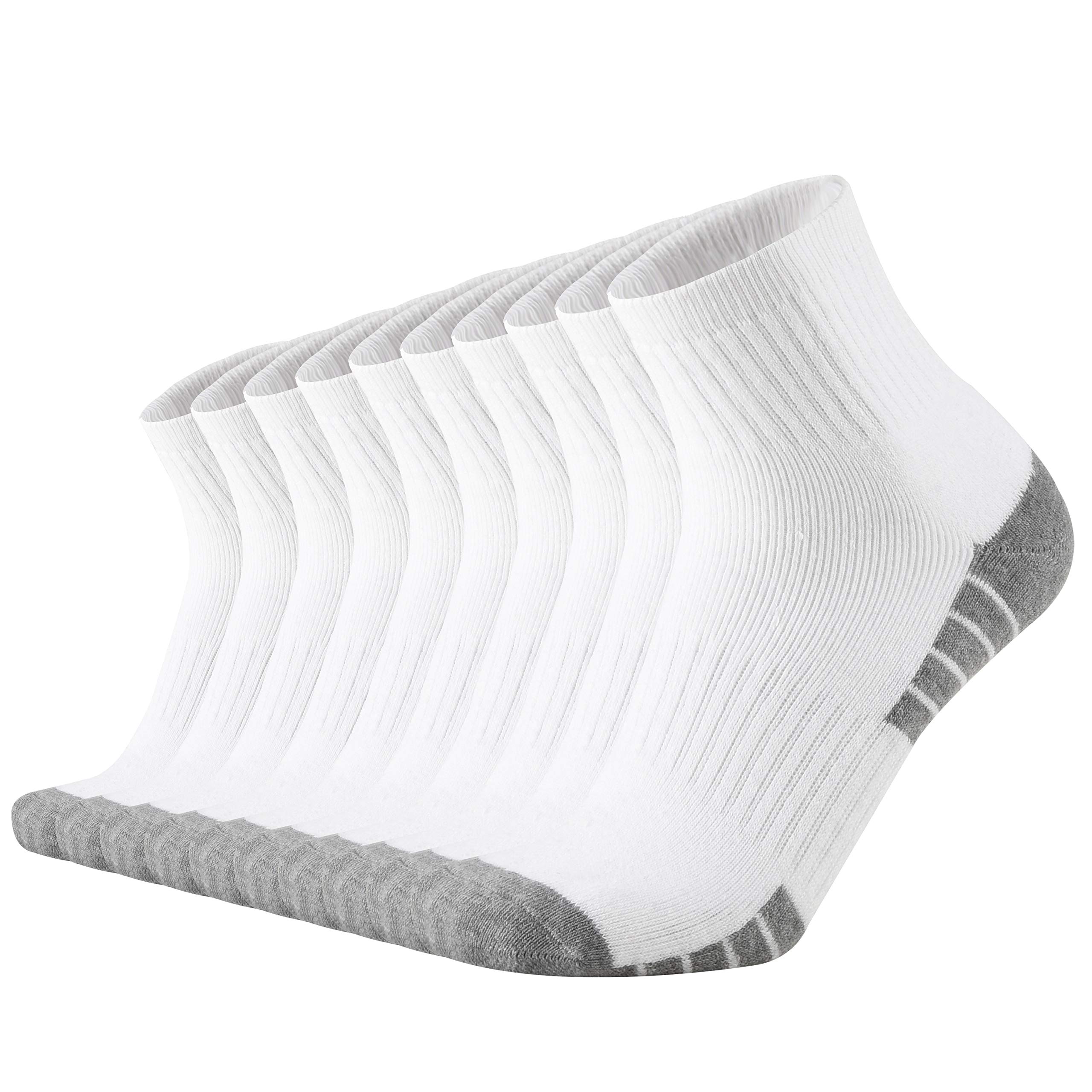 ONKE Cotton Low Cut Quarter Socks for Men Athletic Sport Work with Thick Cushion Moisture Control Anti Blisters Sweat Wicking(White L)