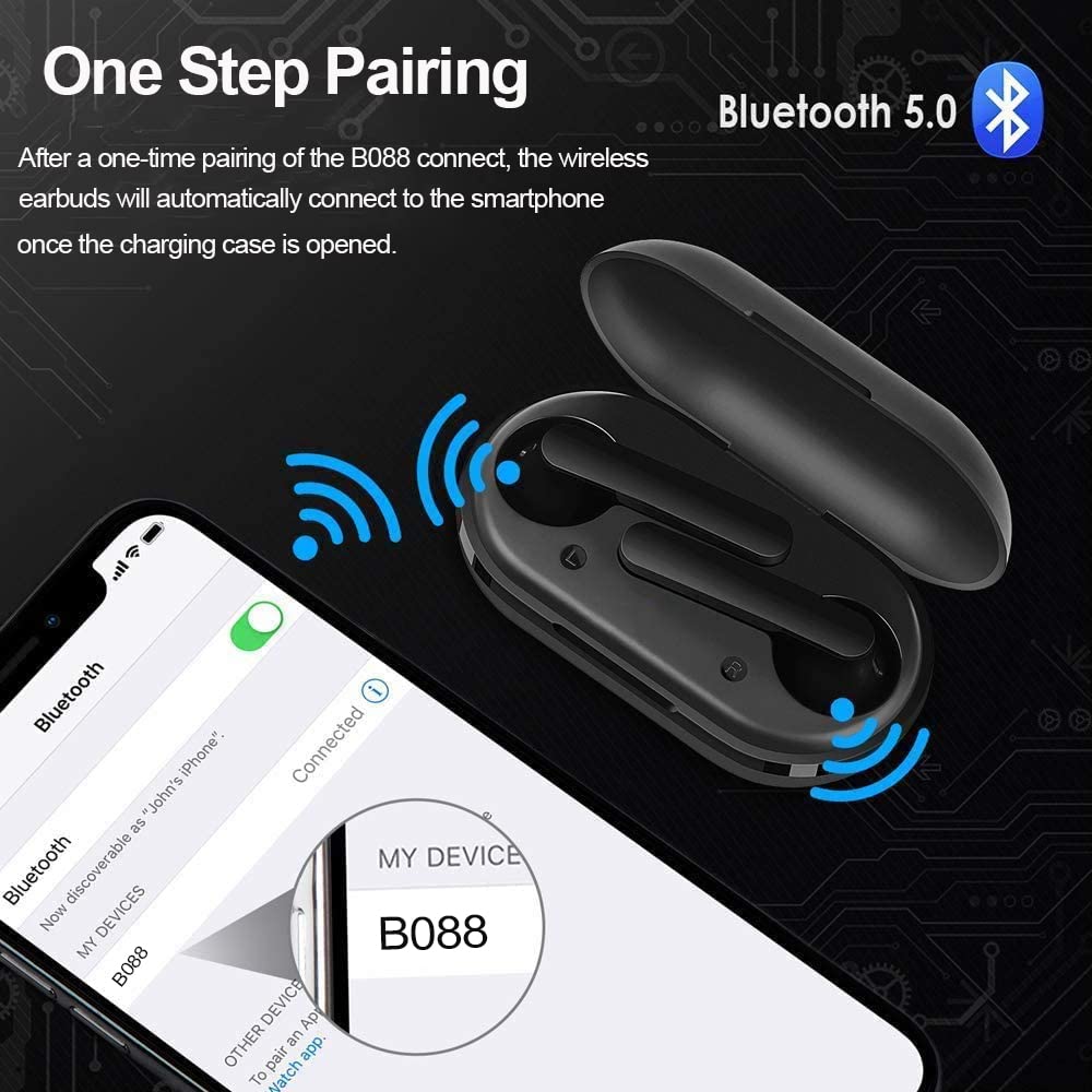 Wireless Earbuds, Bluetooth 5.0 Earbuds, Built in Noise Cancellation Mic, 24H Playtime, Premium Fidelity Sound Quality, IPX5 Waterproof Bluetooth Headphones, for iPhone Android Samsung Sports