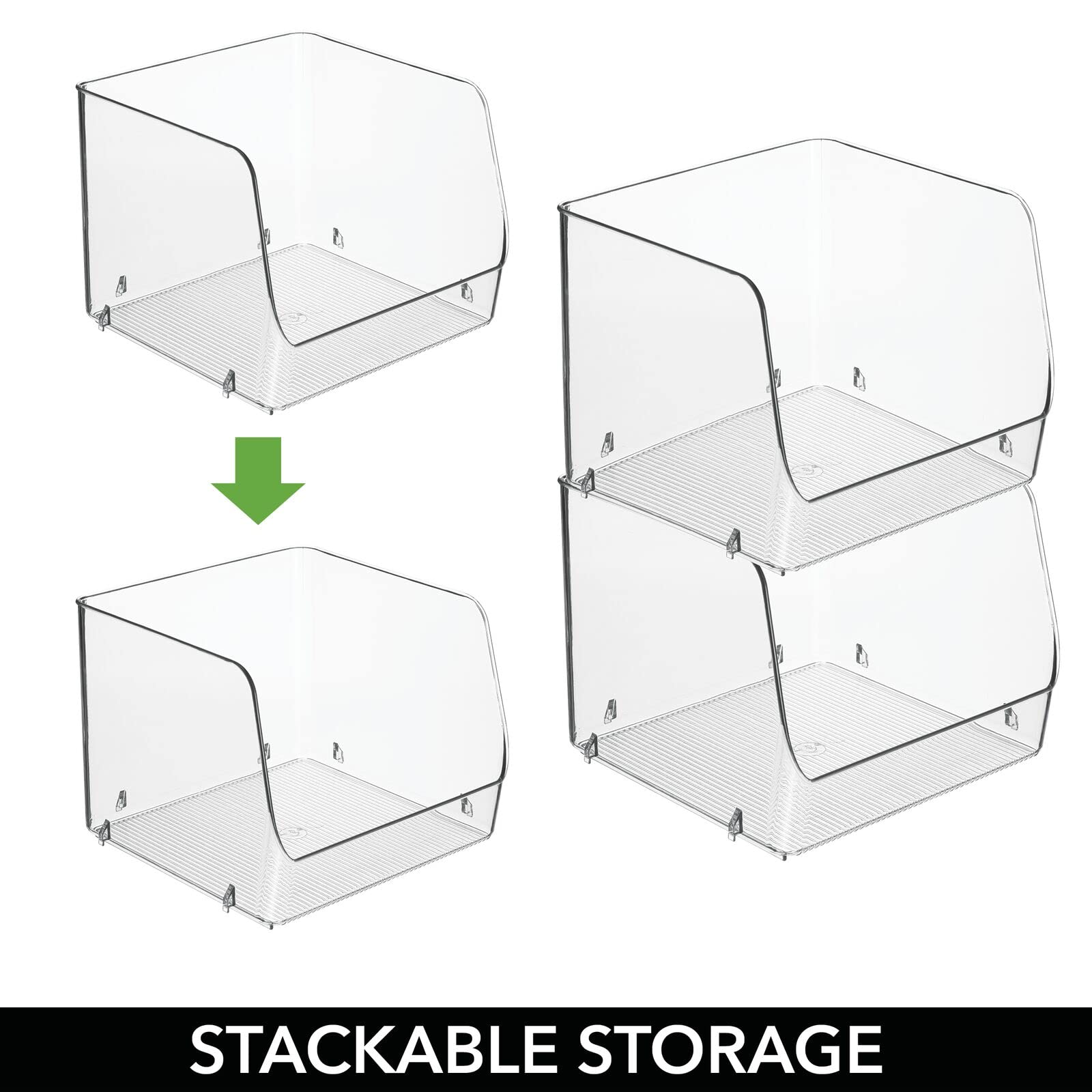mDesign Modern Stackable Plastic Open Front Dip Storage Organizer Bin Basket for Kitchen Organization - Shelf, Cupboard, Cabinet, and Pantry Organizing Decor - Ligne Collection - 2 Pack - Clear