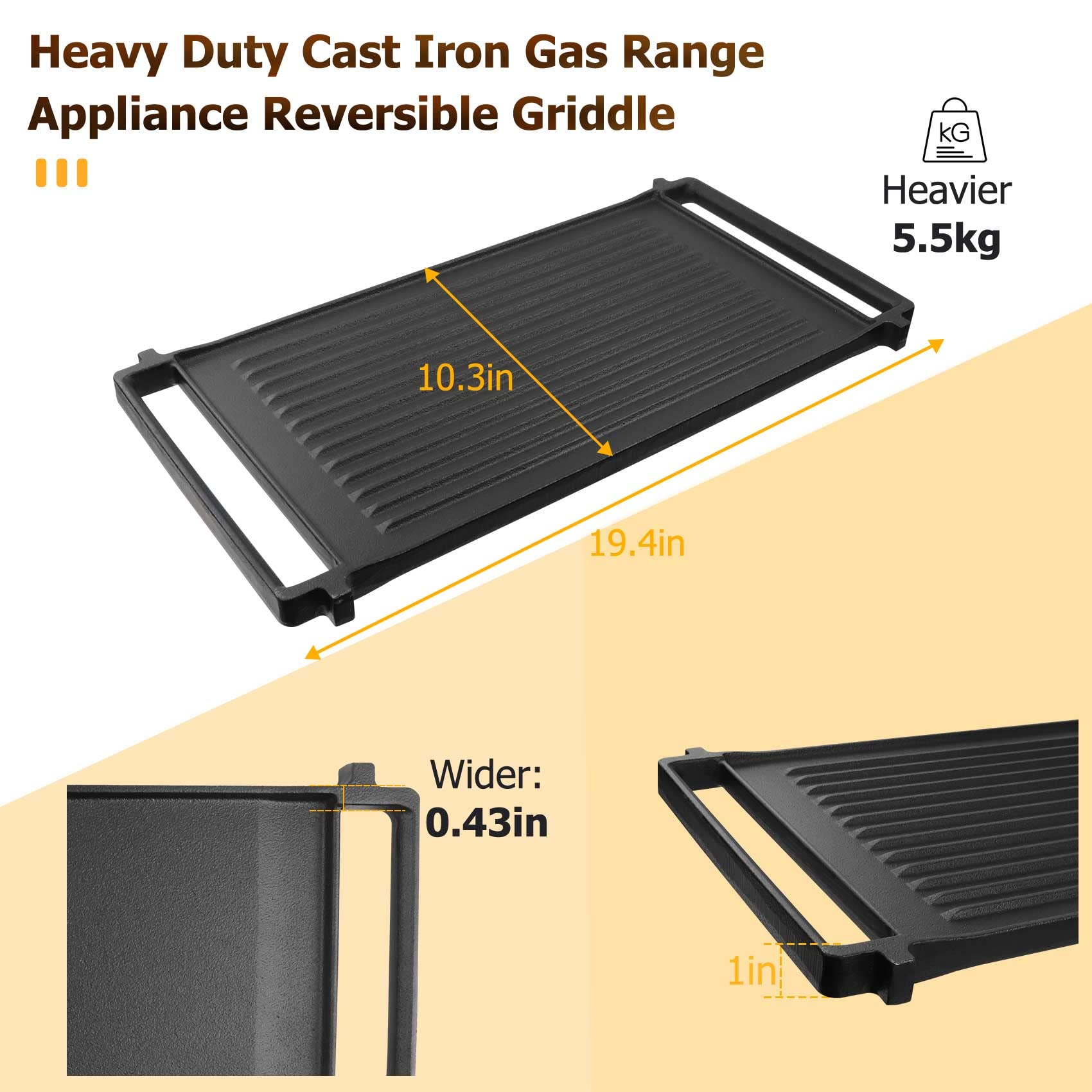 Upgraded WB31X24998 WB31X24738 Griddle Replacement Parts for ge Stove, Heavy Duty Cast Iron Reversible Griddle/Grill Combo Compatible With ge Stove Griddle(Not Universal),One tray-1 Year Warranty