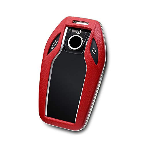 ontto Leather Key Fob Cover for 5 Series 7 Series 2018 Display LCD Remote Red