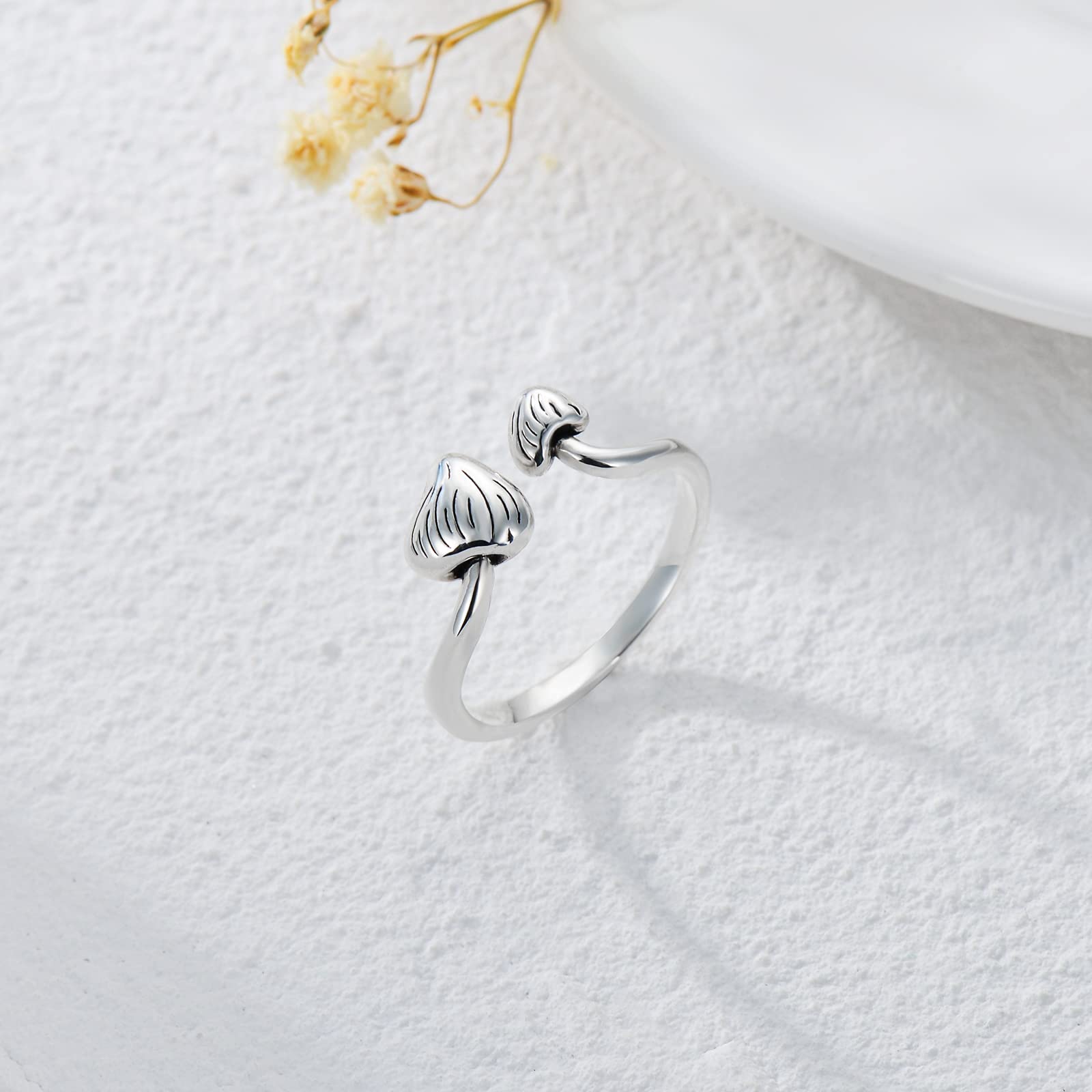 Mushroom Ring Open Spoon Ring Sterling Silver Mushroom Jewelry for Women,Size 7/8 (8)