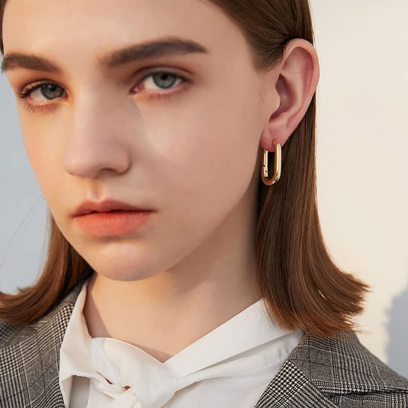 Ritach 3 Pairs Silver Square Hoop Earrings for Women,Chunky Minimalist Geometric 925 Silver Heart Huggie Hoop Earrings
