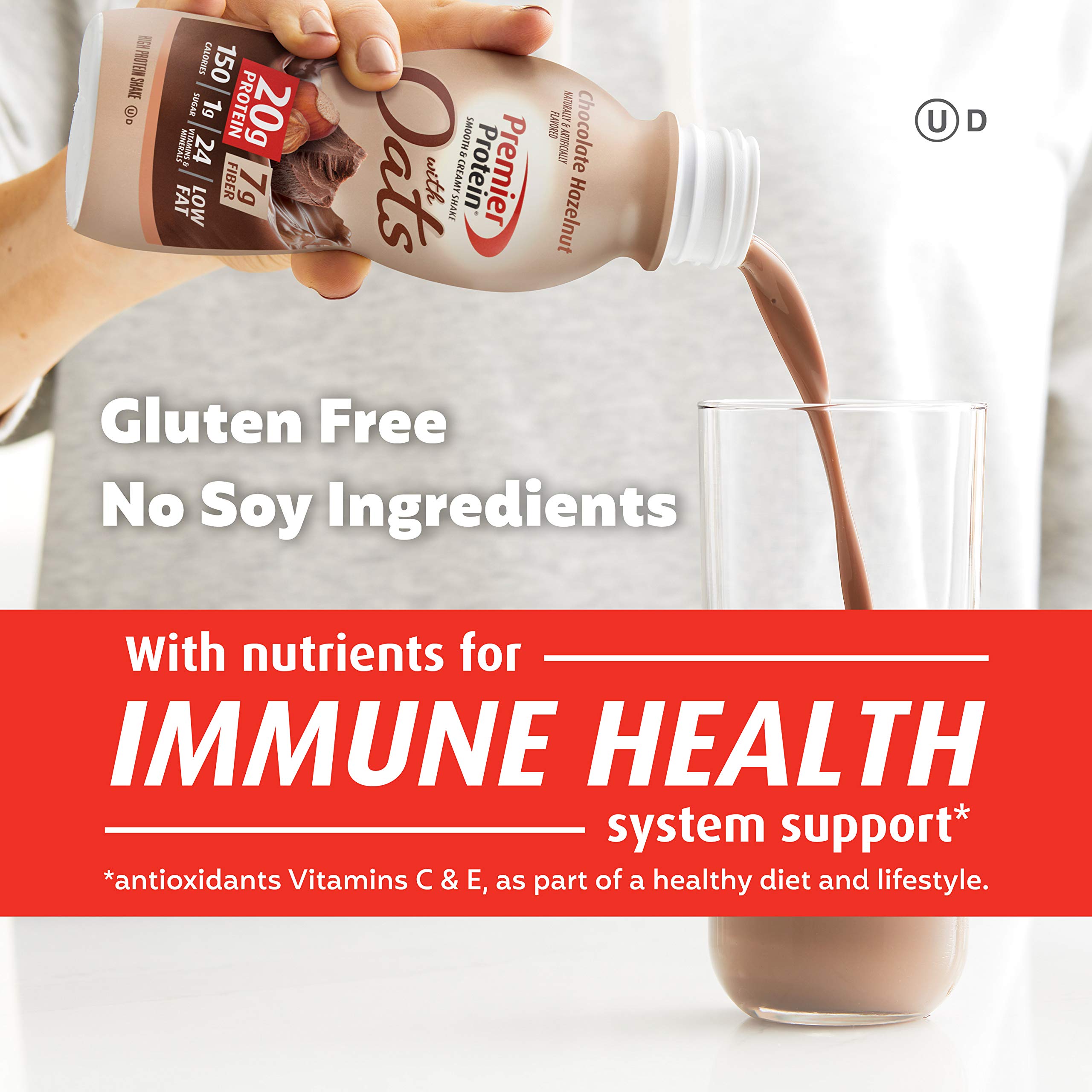 Premier Protein Shake with Oats, Chocolate Hazelnut, 20g Protein, 7g Fiber, 1g Sugar, 24 Vitamins & Minerals, Smooth & Creamy Breakfast Drink 11.5 fl oz, 12 Pack